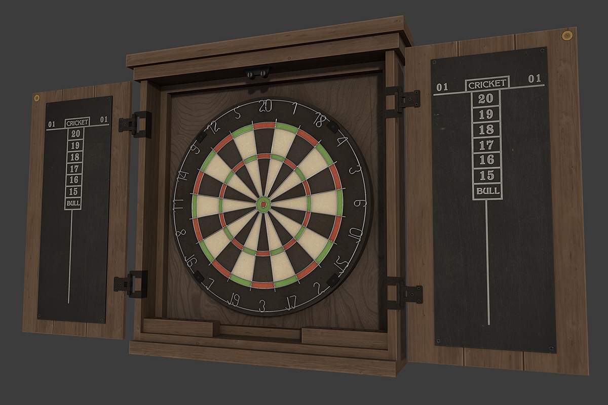 Dartboard Cabinet and Darts - 3D Model by Kanistra Studio