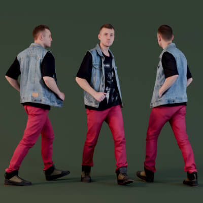 Dynamic Urban Walker - Casual Man in Denim Vest 3D Model by Kanistra Studio