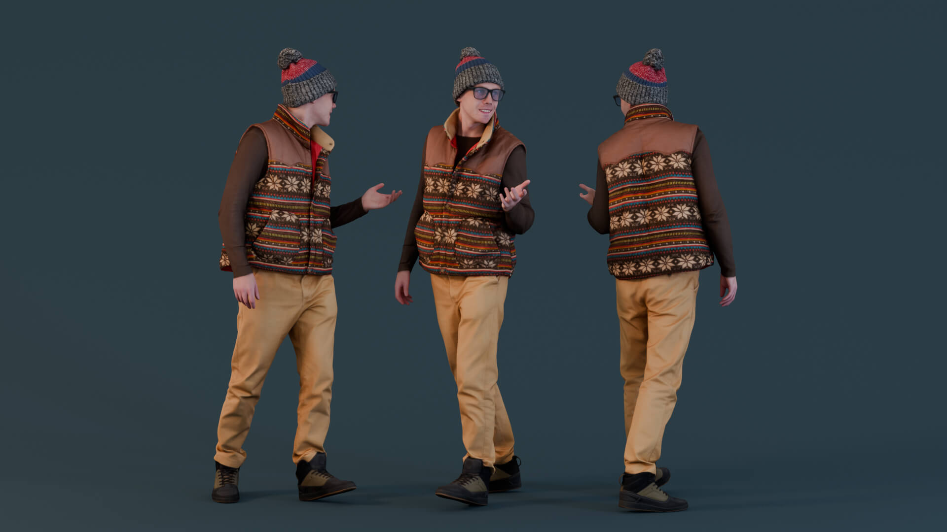 Festive Stroll - Young Man in Patterned Vest Talking 3D Model by ...