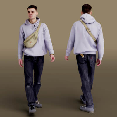 Guy in Lilac Hoodie Is Walking - 3D Model by Kanistra Studio