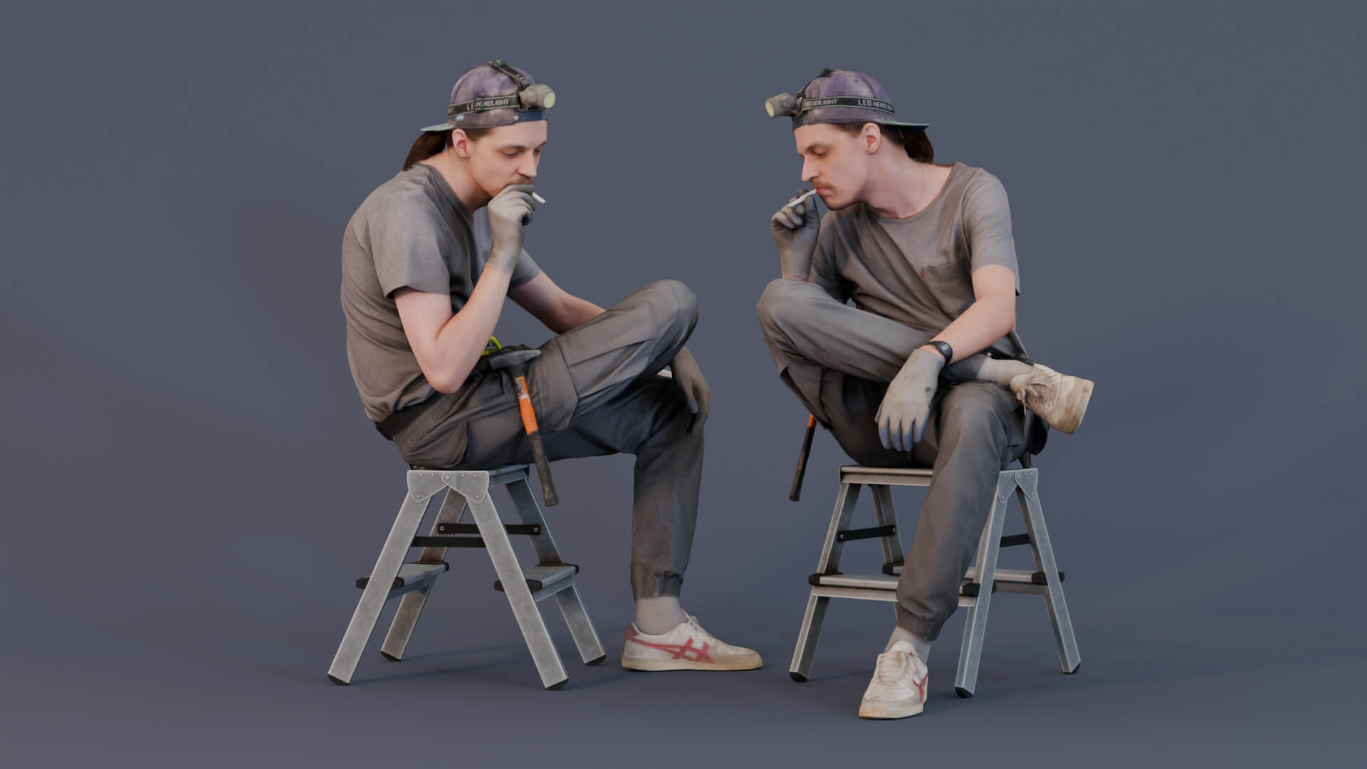Hardworking Break - Seated Worker on a Smoke Break 3D Model by Kanistra ...