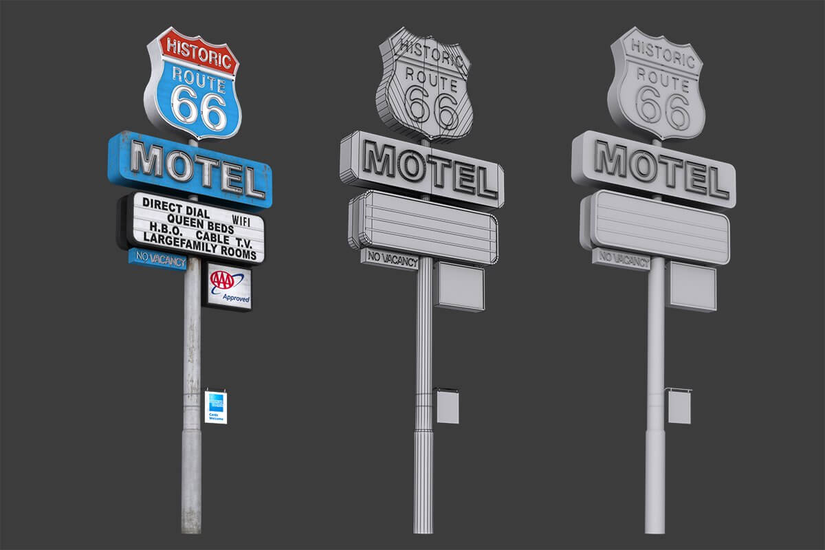 Historic Route 66 Motel Sign - 3D Model by Kanistra Studio