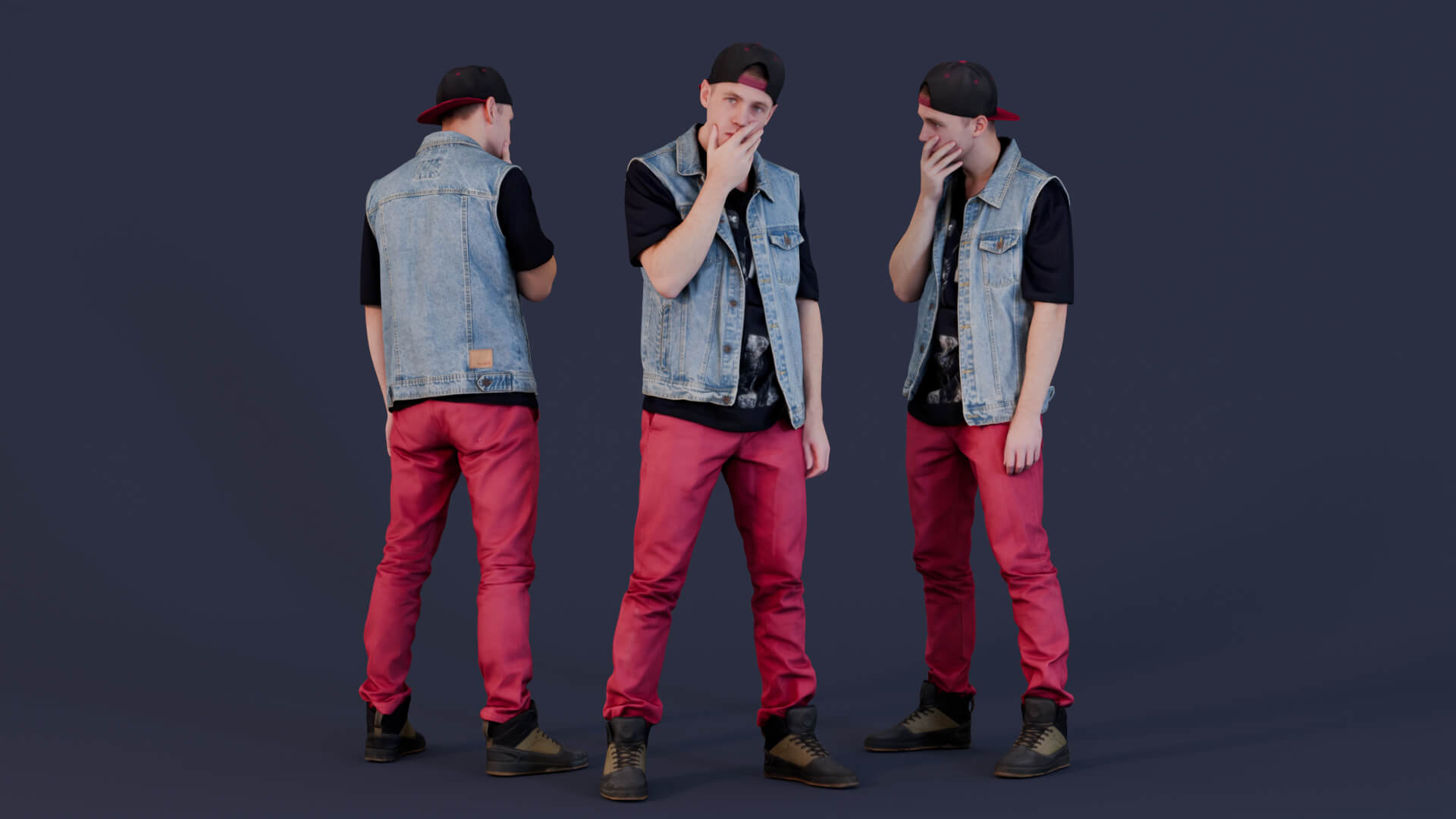 Reflective Young Rapper in Red Pants - 3D Model by Kanistra Studio