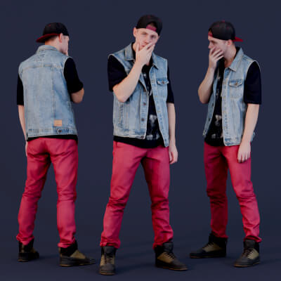Reflective Young Rapper in Red Pants - 3D Model by Kanistra Studio