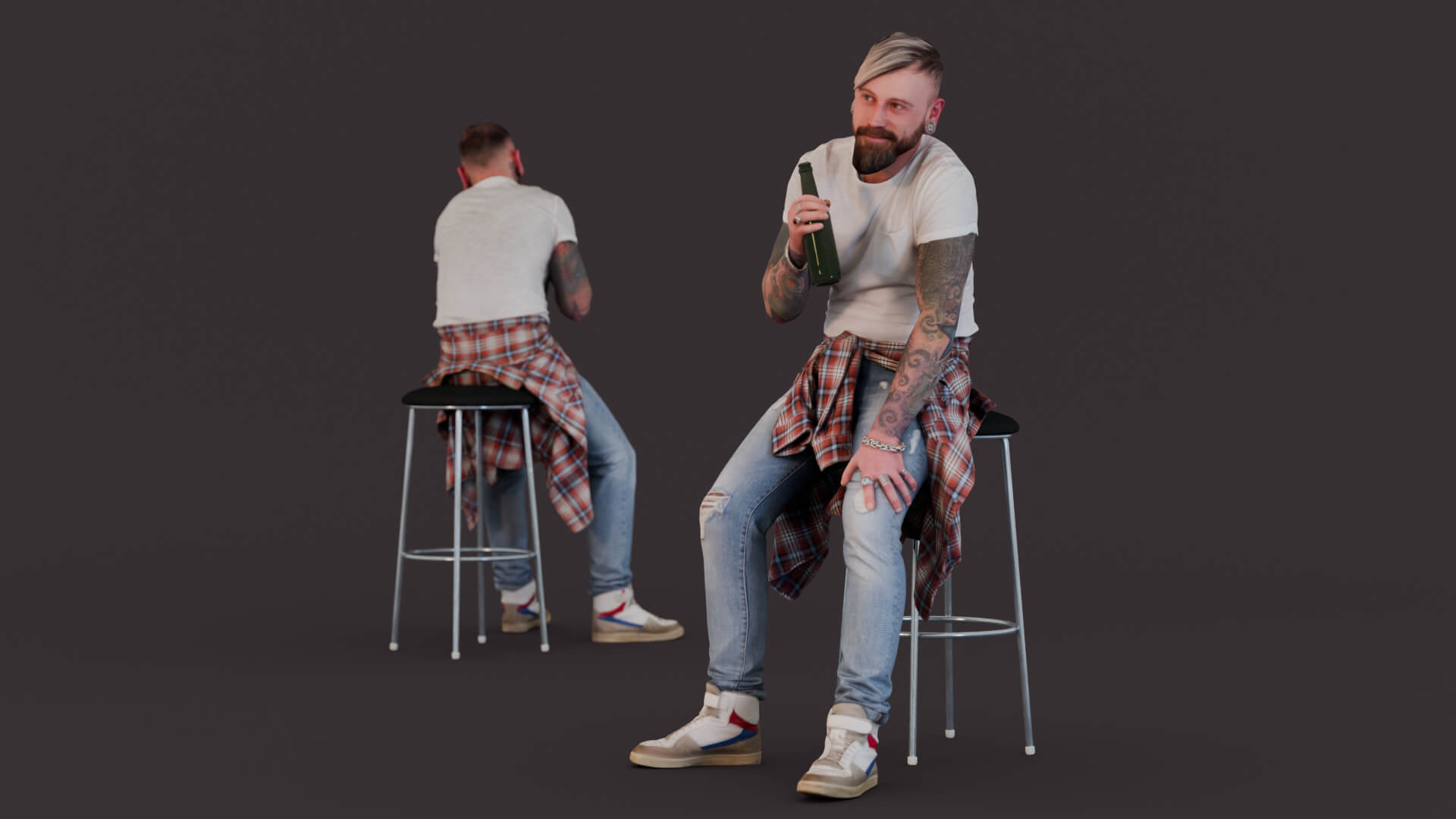 Relaxed Man With Beer on Bar Stool - 3D Model by Kanistra Studio