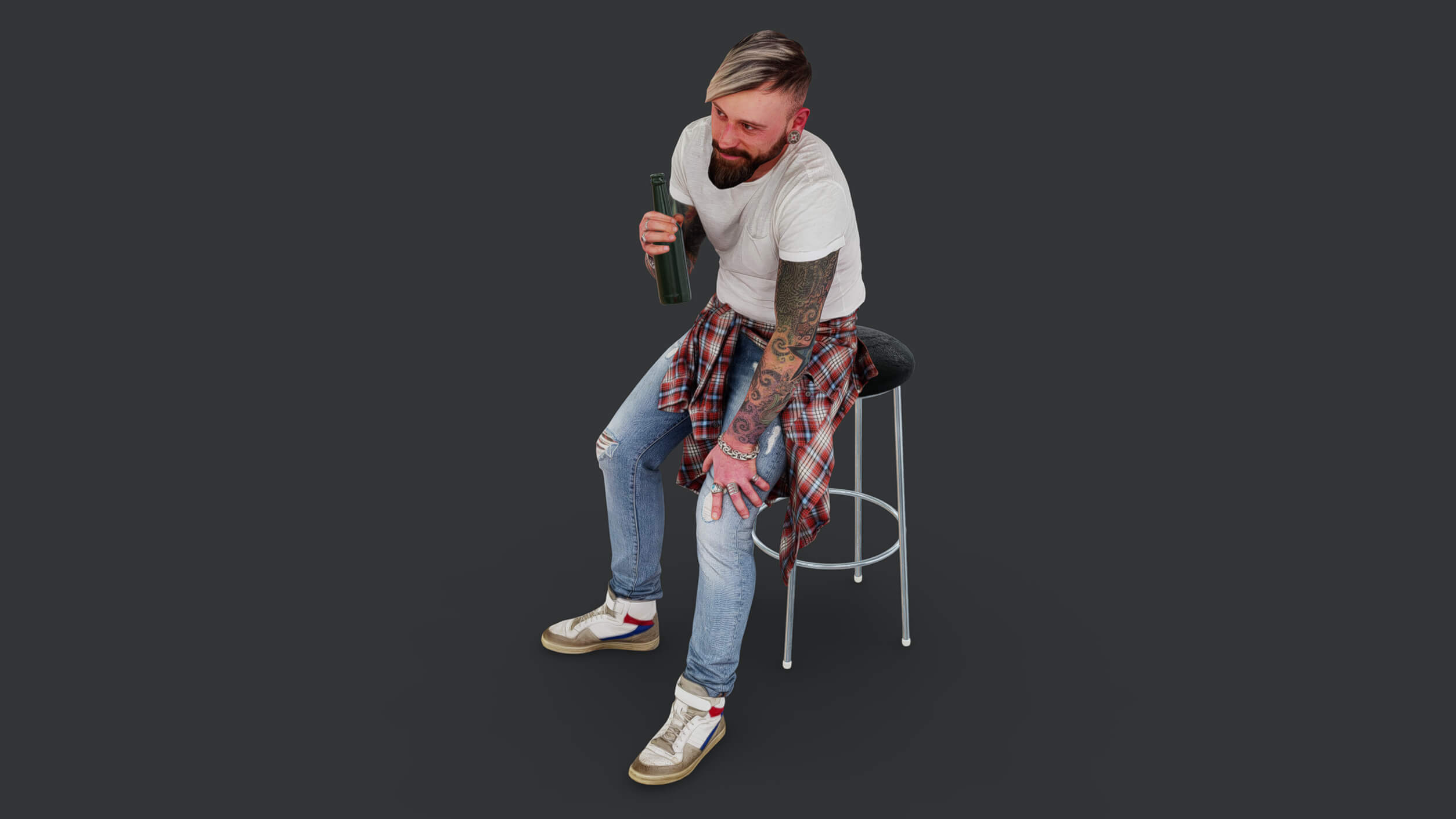Relaxed Man With Beer on Bar Stool - 3D Model by Kanistra Studio