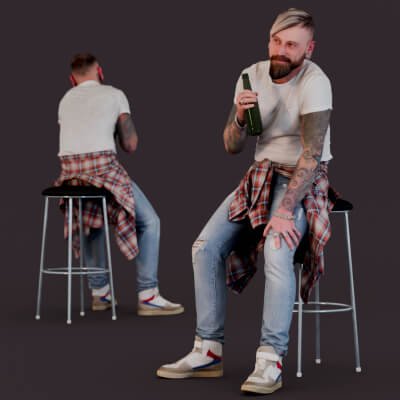 Relaxed Man With Beer on Bar Stool - 3D Model by Kanistra Studio