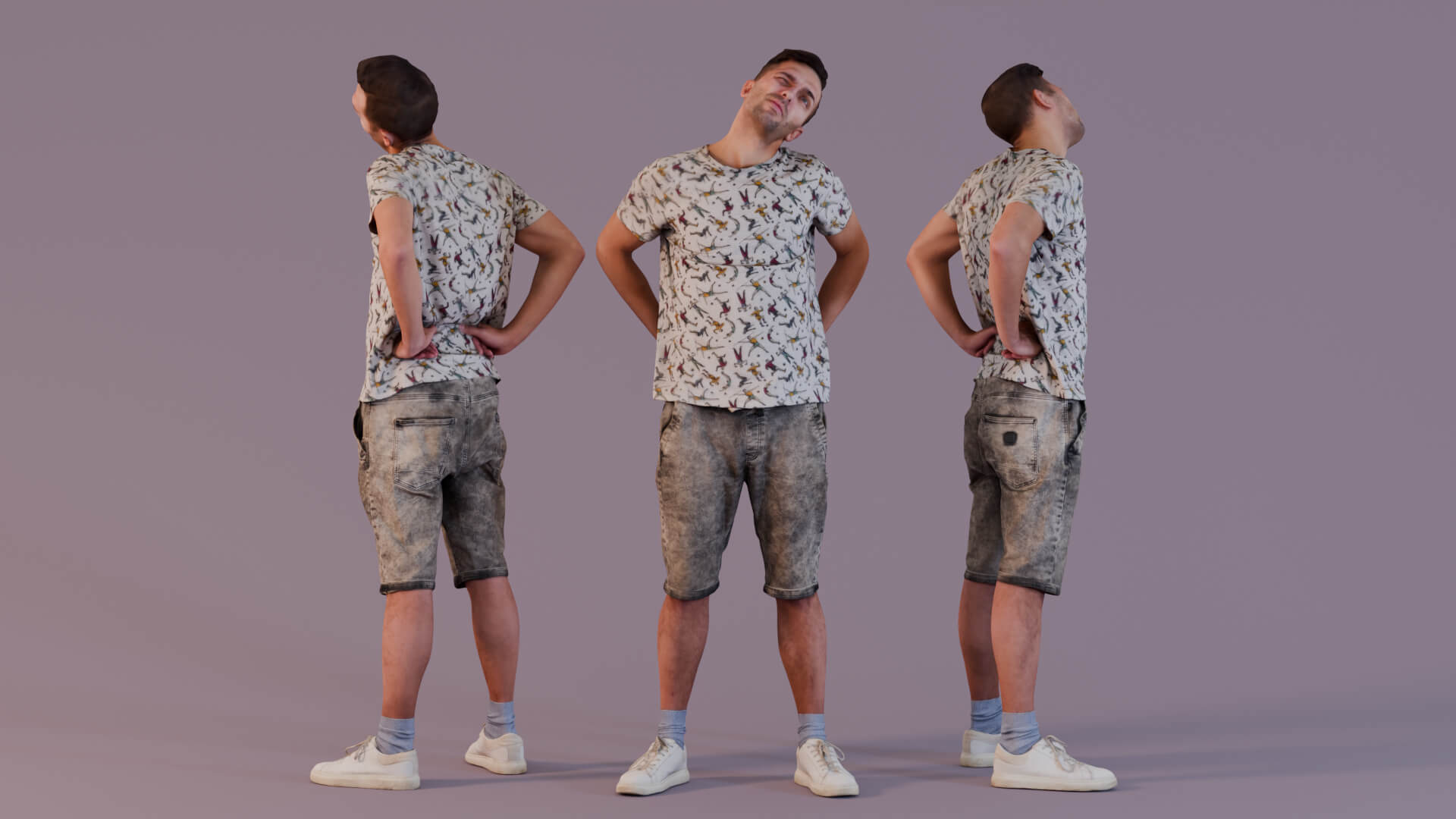 Casual Guy Stretching in Summer Outfit - 3D Model by Kanistra Studio