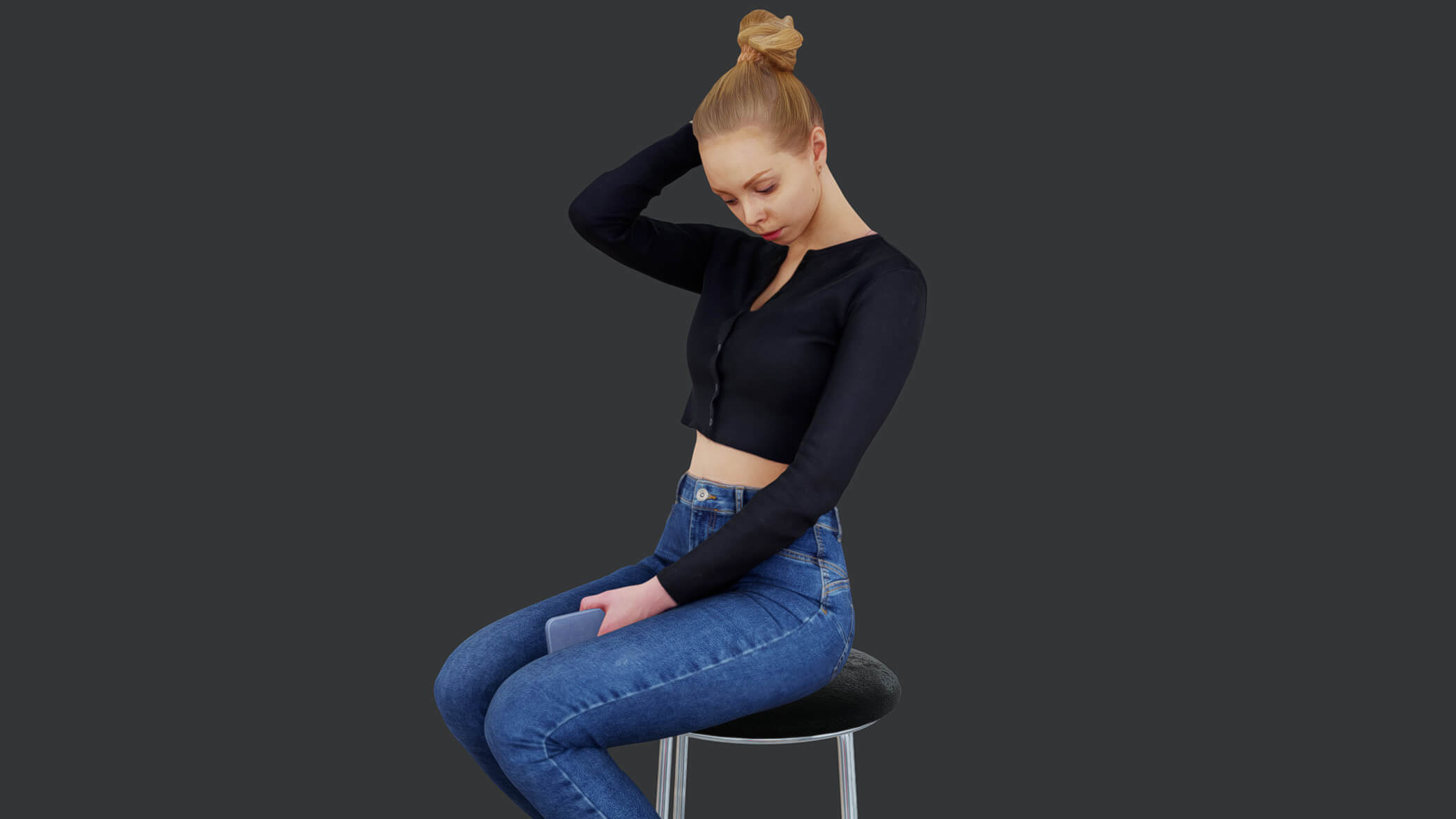Shy Girl Sitting on a Stool - 3D Model by Kanistra Studio