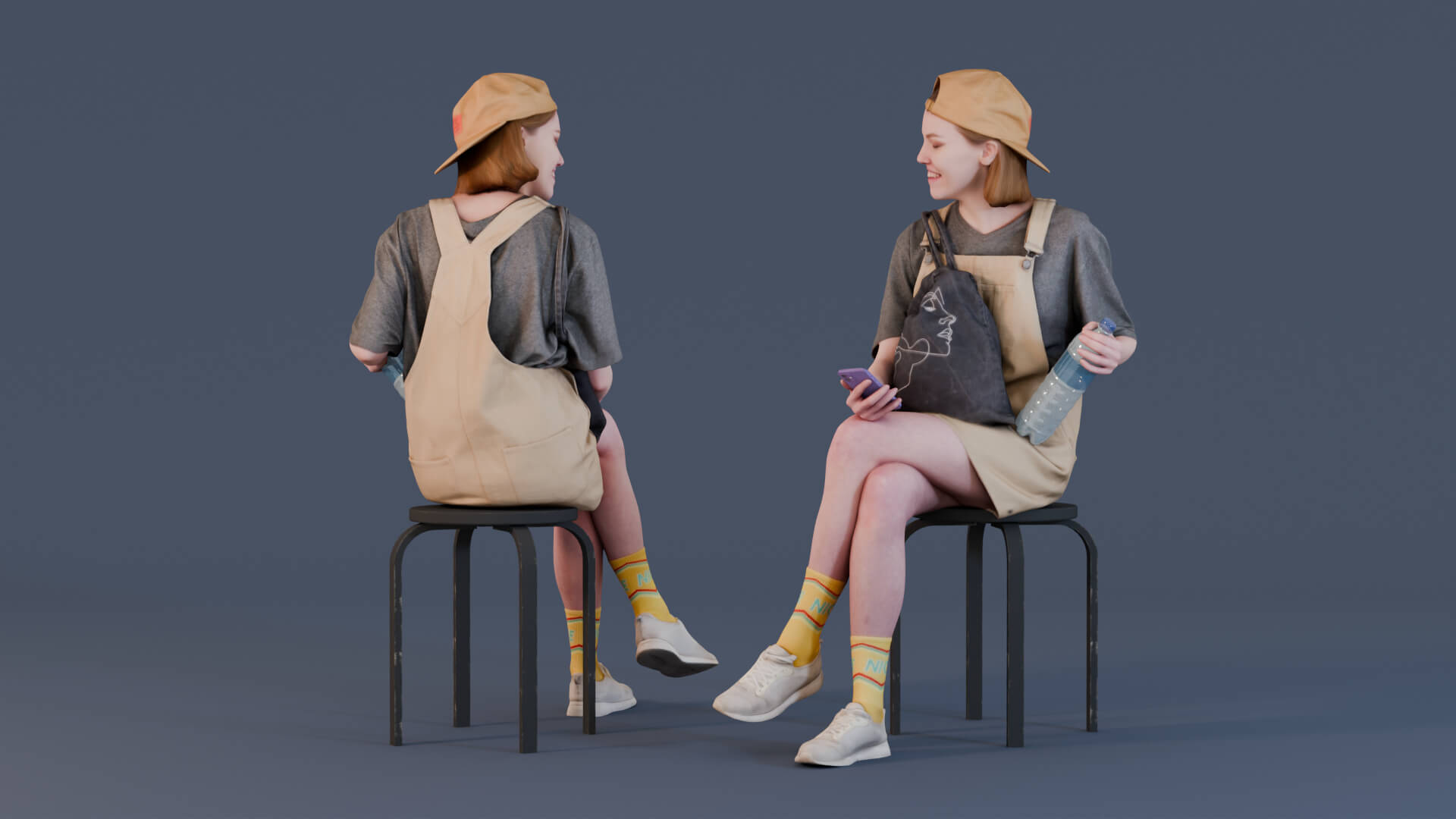 Smiling Girl in Casual Overalls - 3D Model by Kanistra Studio