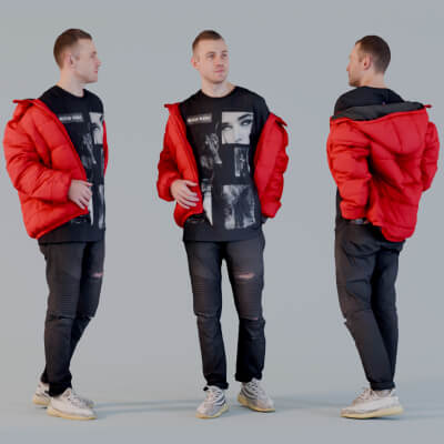 Streetwise Casual Young Man With Popped Puffer - 3D Model by Kanistra ...