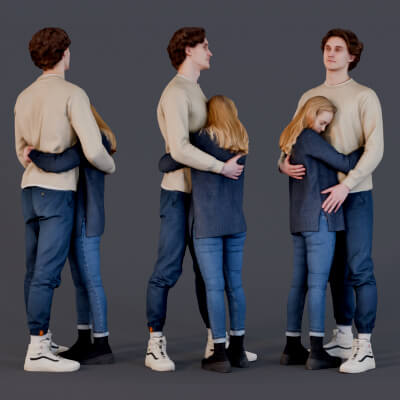 Tender Embrace - Couple in Love Standing Hug 3D Model by Kanistra Studio