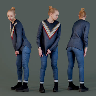Thoughtful Pose: Cozy Knit and Denim Style - 3D Model by Kanistra Studio