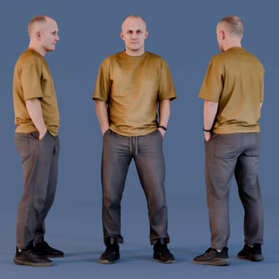 Urban Minimalist Bald Man in Mustard - 3D Model by Kanistra Studio