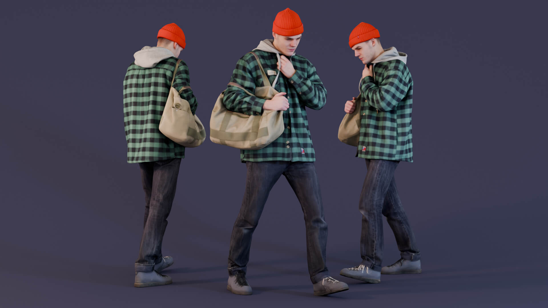 Walking Urban Explorer in Fire Red Beanie - 3D Model by Kanistra Studio