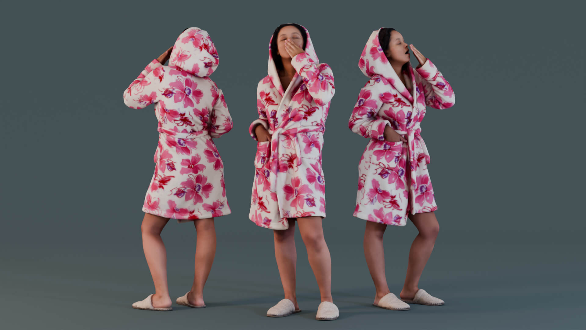 Yawn Moment - Cozy in Floral Bathrobe 3D Model by Kanistra Studio