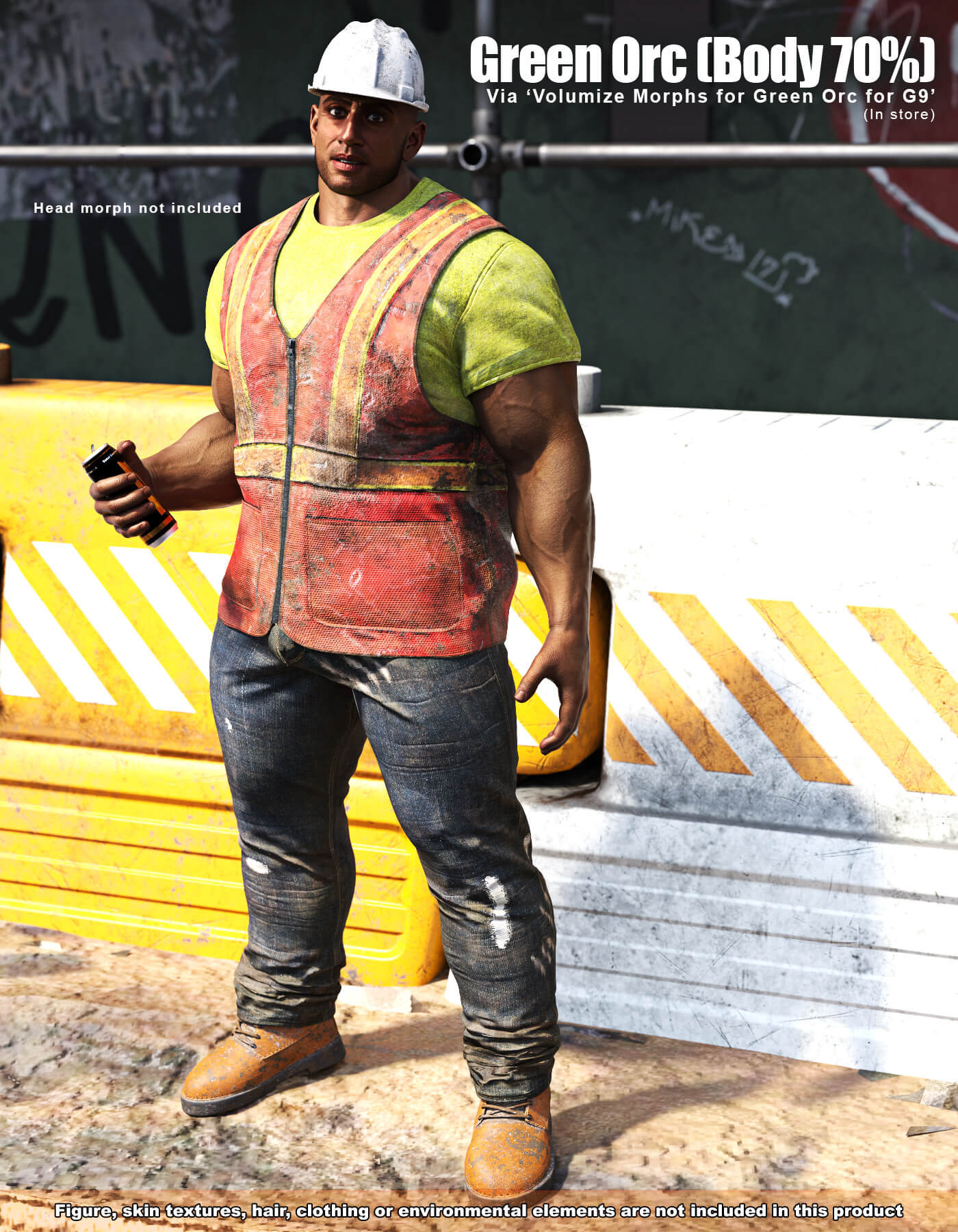 Df - Construction Worker for G9 - Green Orc & Utility Mo Daz Content by Kaos3D