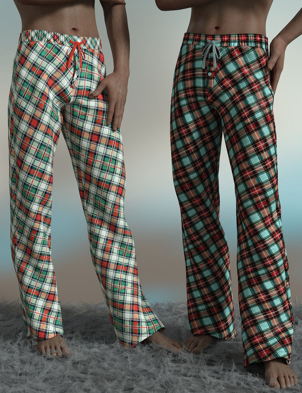 dForce Pajama With Open Fly Tartan G8 Male - Daz Content by KaRe3D