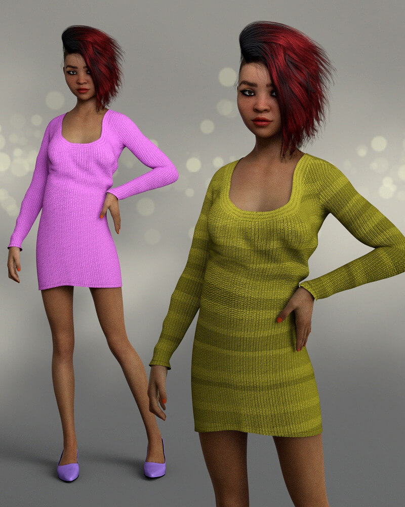 Fashion Knitdress Dress With Shoes for Genesis 8 Female - Daz Content ...