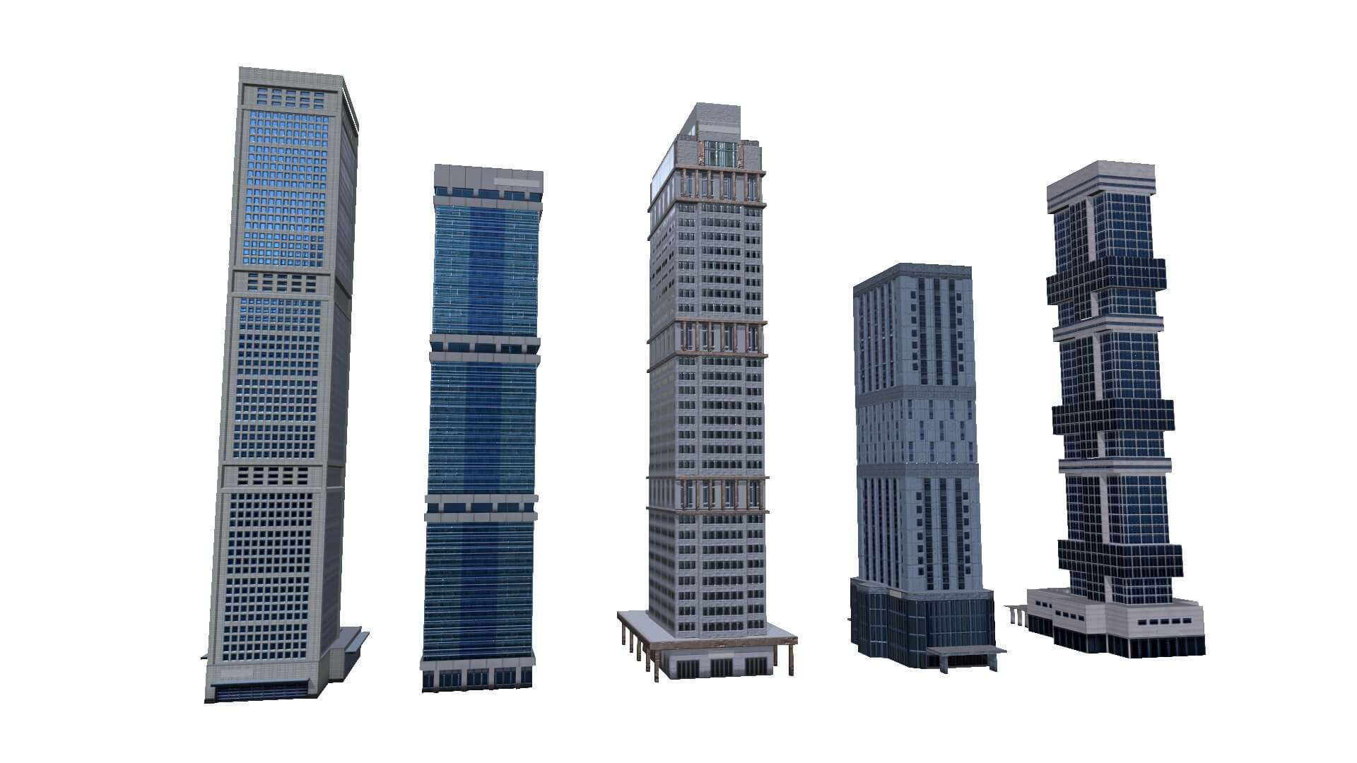 5 High-Rise Buildings Free 3D Model by Kartoy