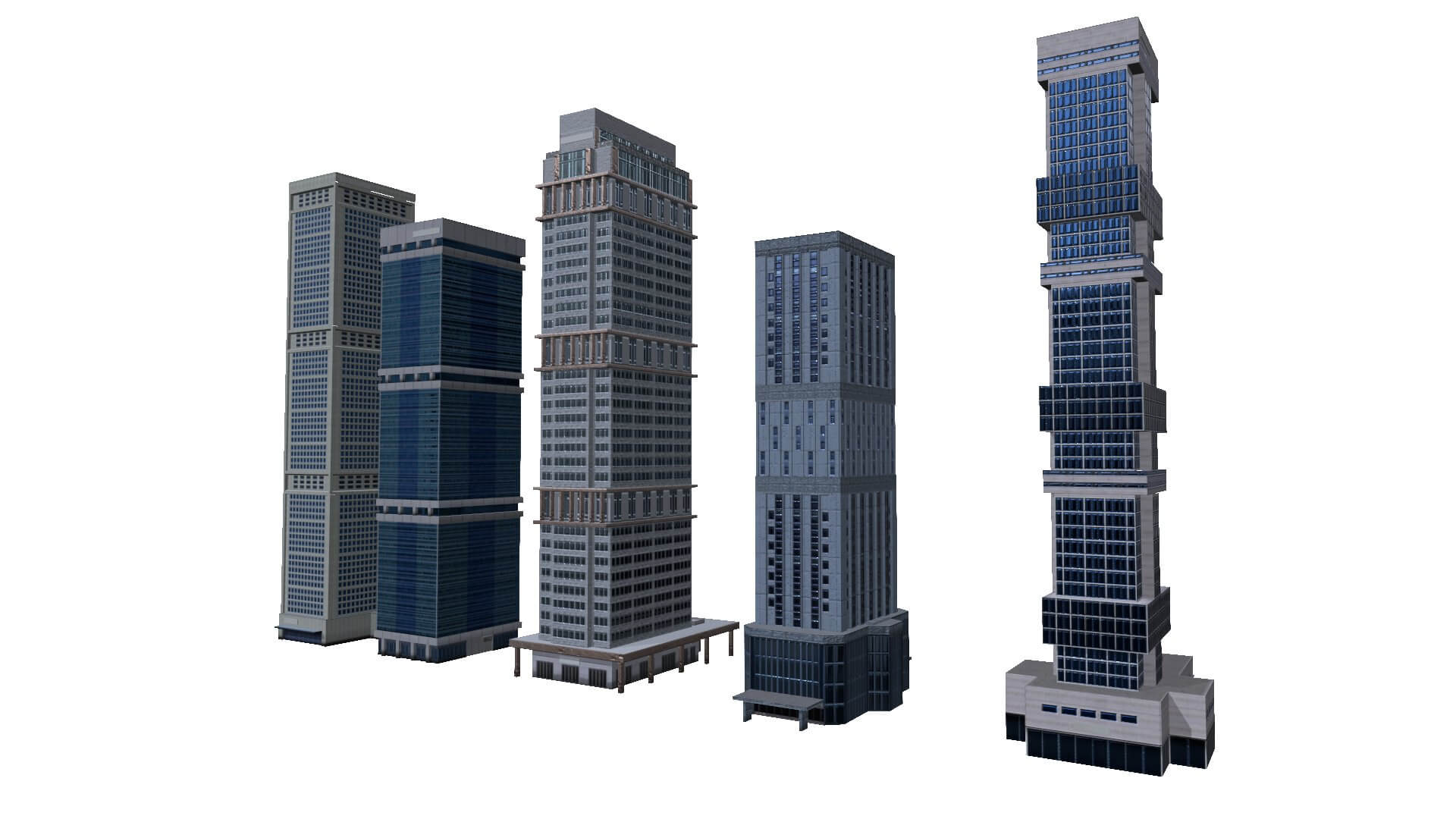 5 High-Rise Buildings Free 3D Model by Kartoy