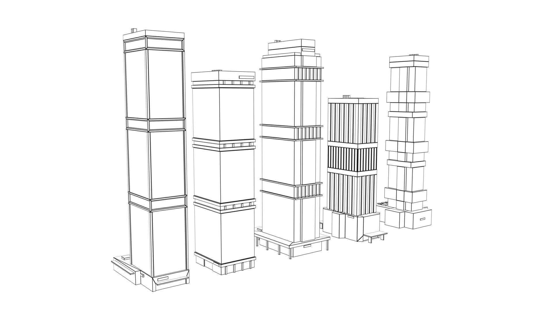 5 High-Rise Buildings Free 3D Model by Kartoy