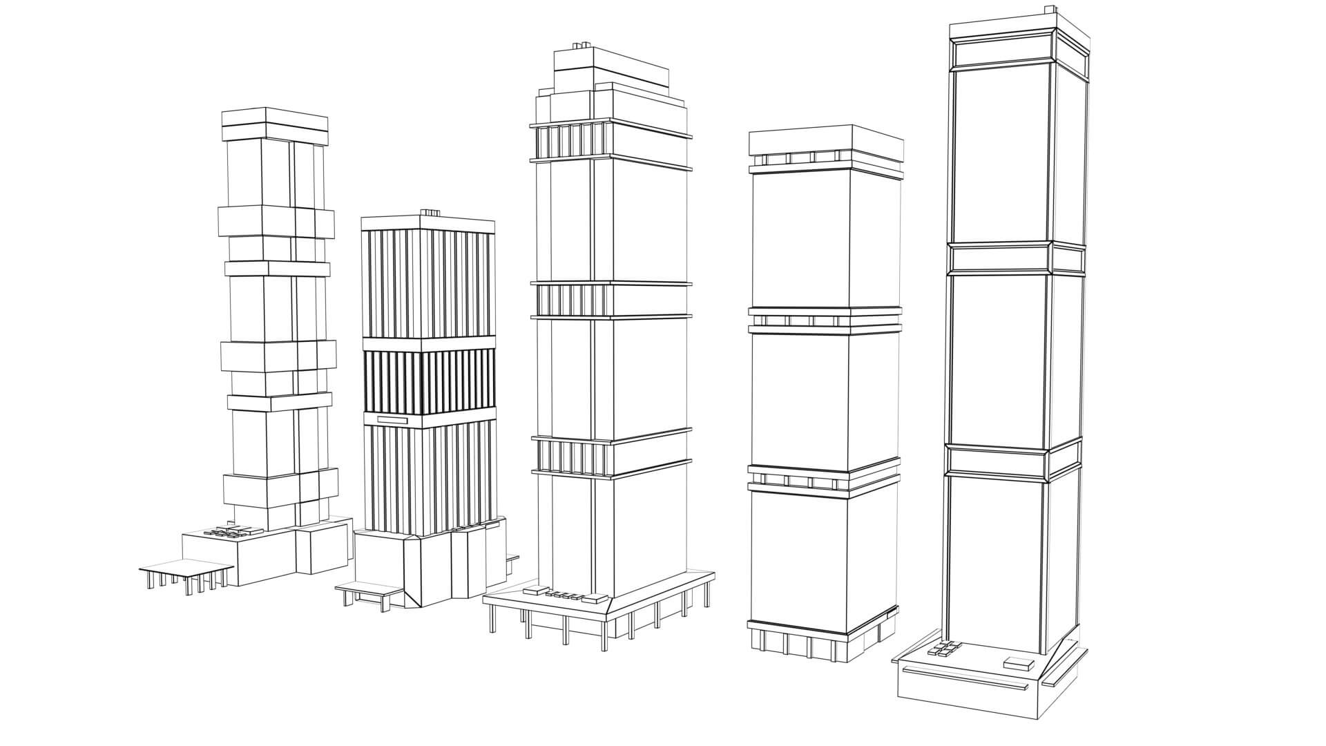 5 High-Rise Buildings Free 3D Model by Kartoy