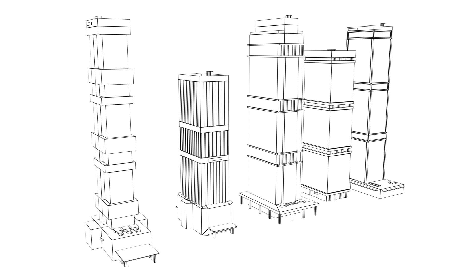 5 High-Rise Buildings Free 3D Model by Kartoy