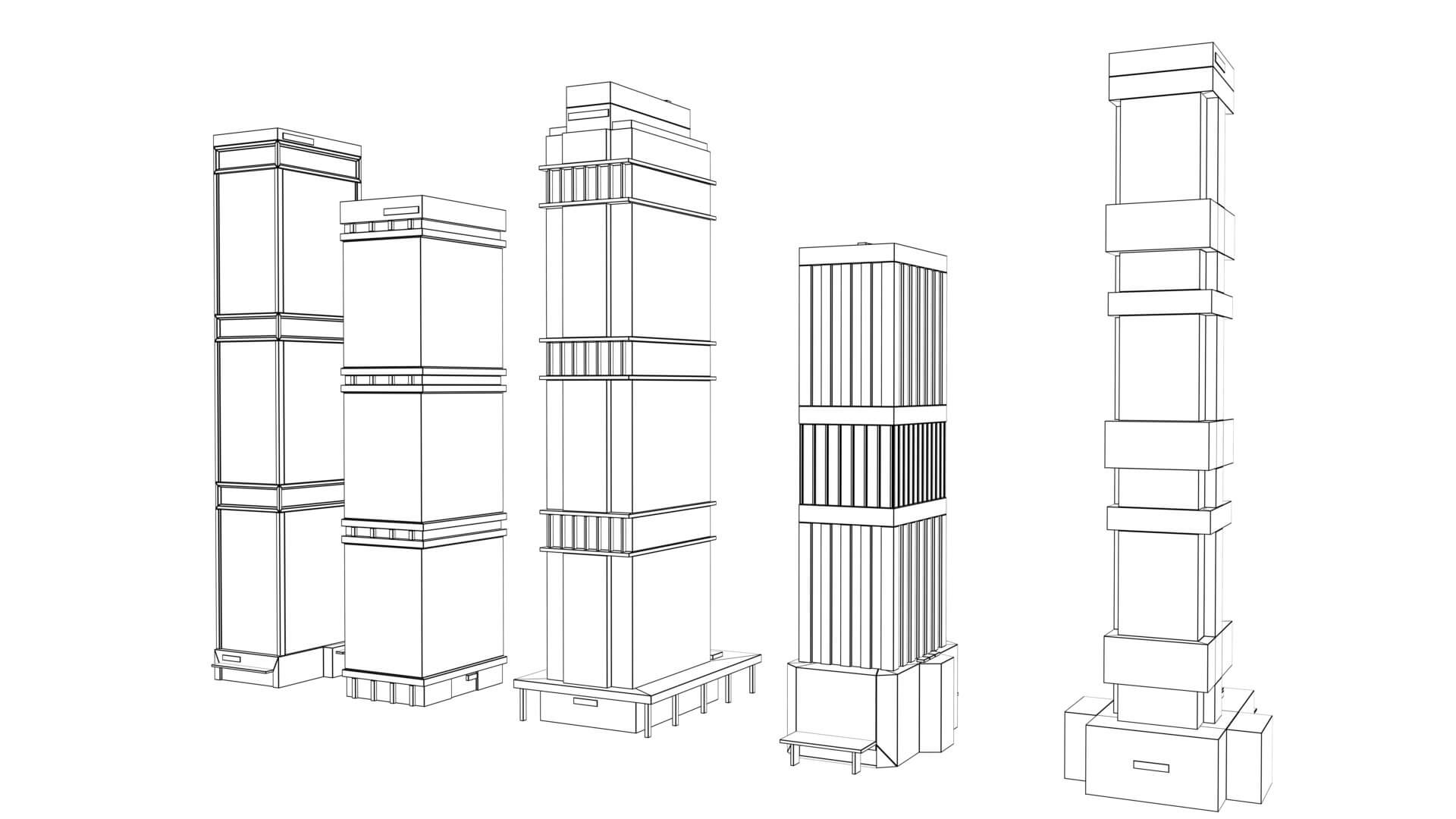 5 High-Rise Buildings Free 3D Model by Kartoy