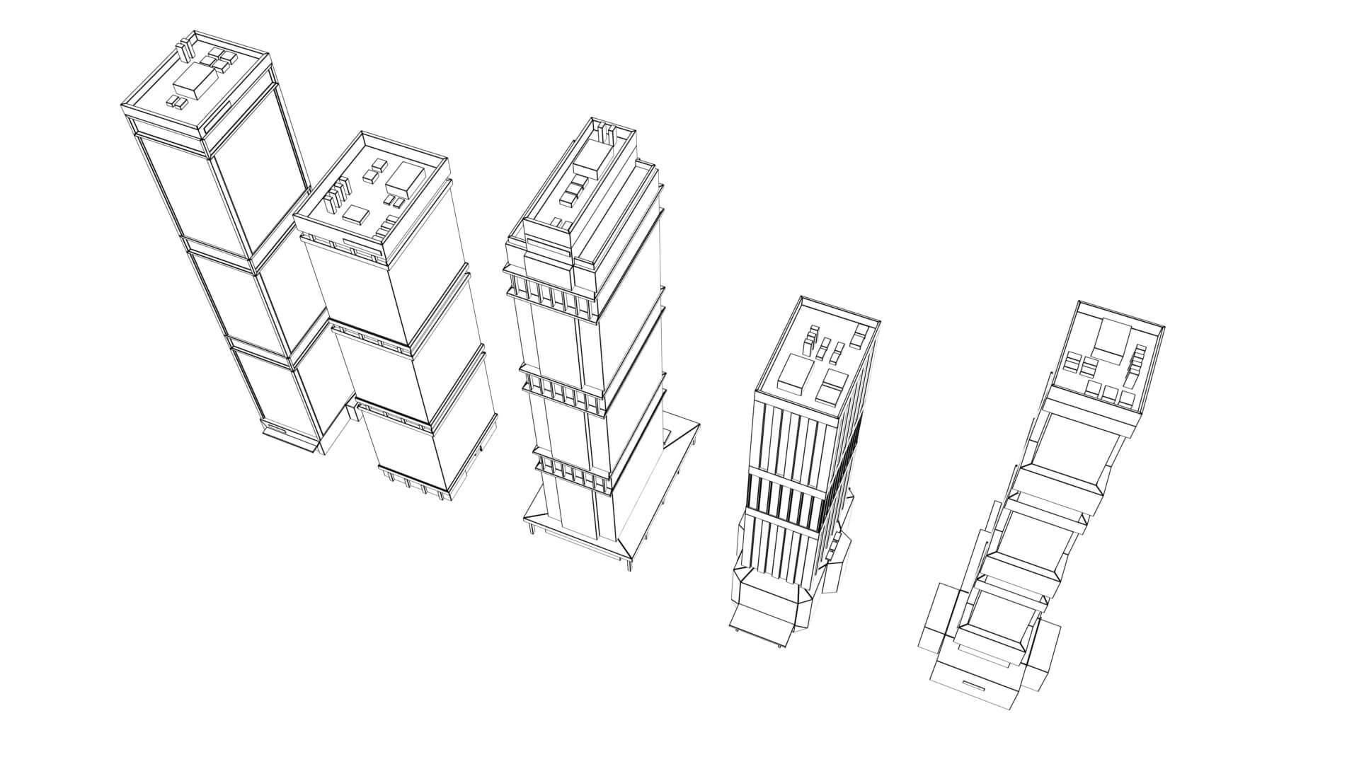 5 High-Rise Buildings Free 3D Model by Kartoy
