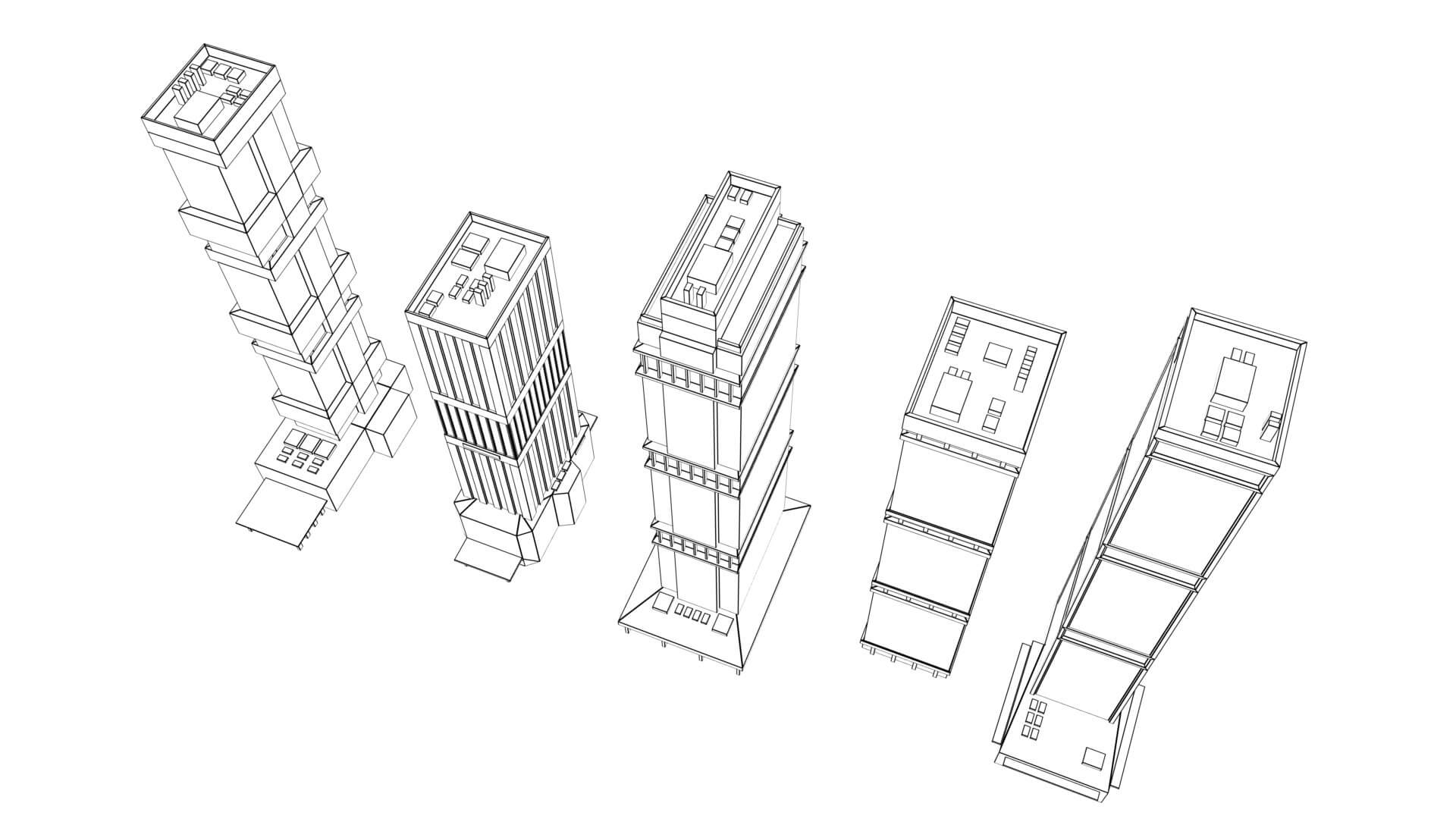 5 High-Rise Buildings Free 3D Model by Kartoy