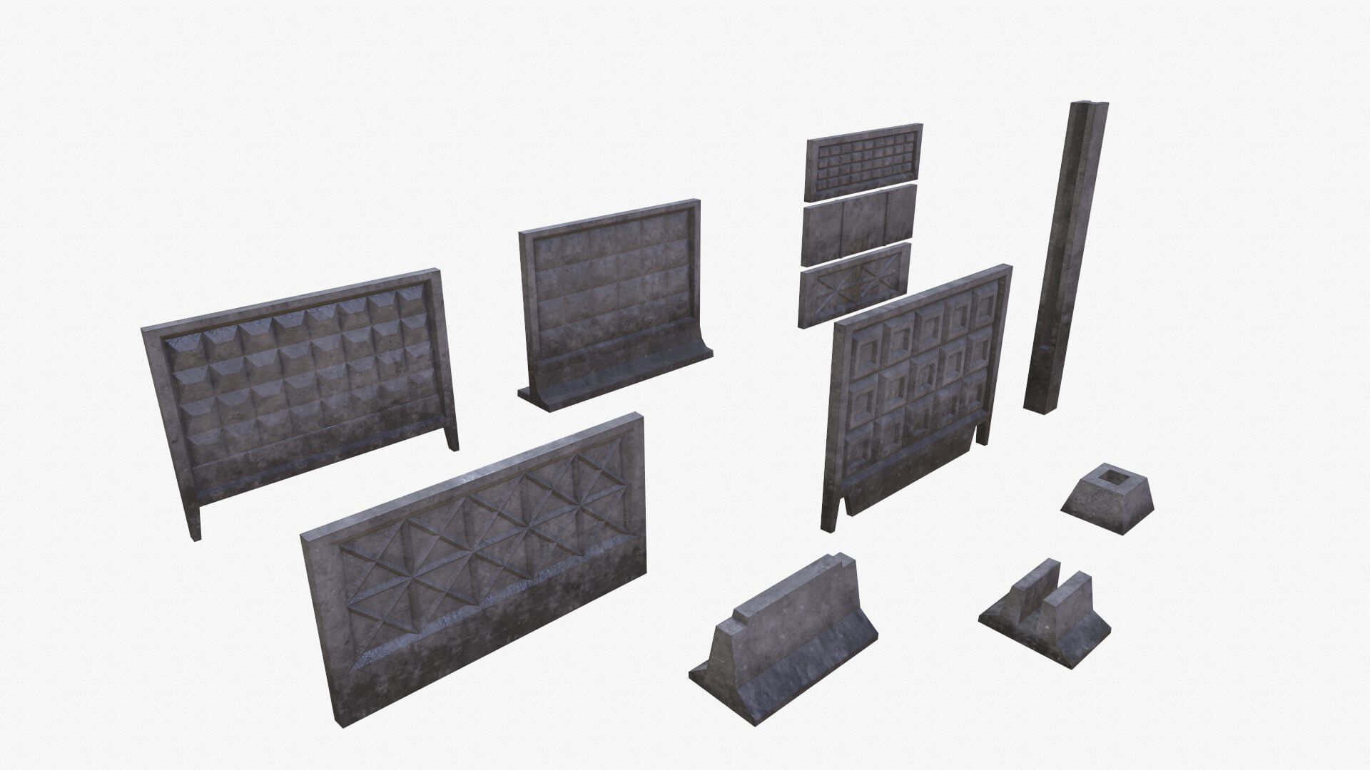 Set of Construction Concrete Fences - Free 3D Model by Kartoy
