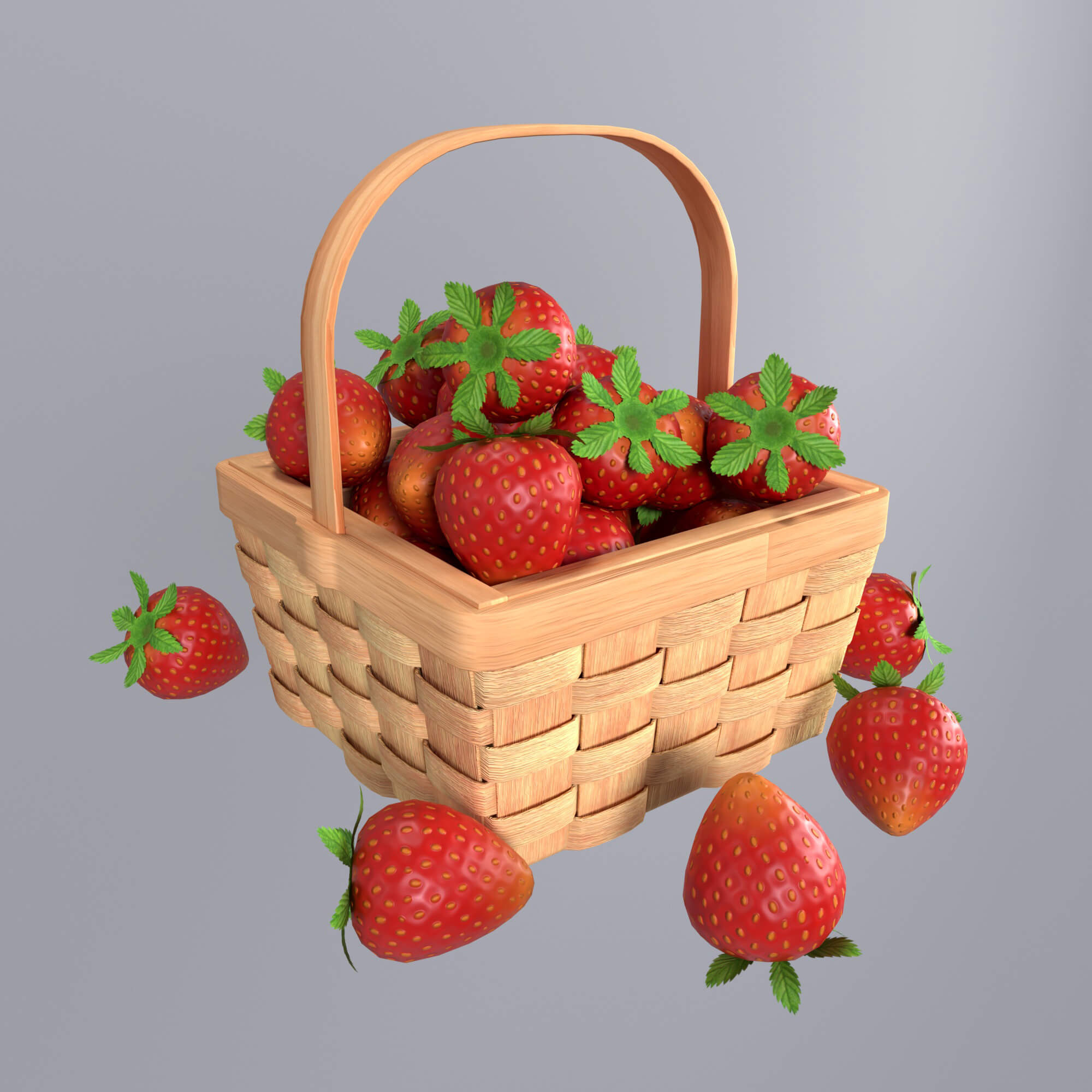 Basket With Strawberries - 3D Model by KaterynaBondarenko
