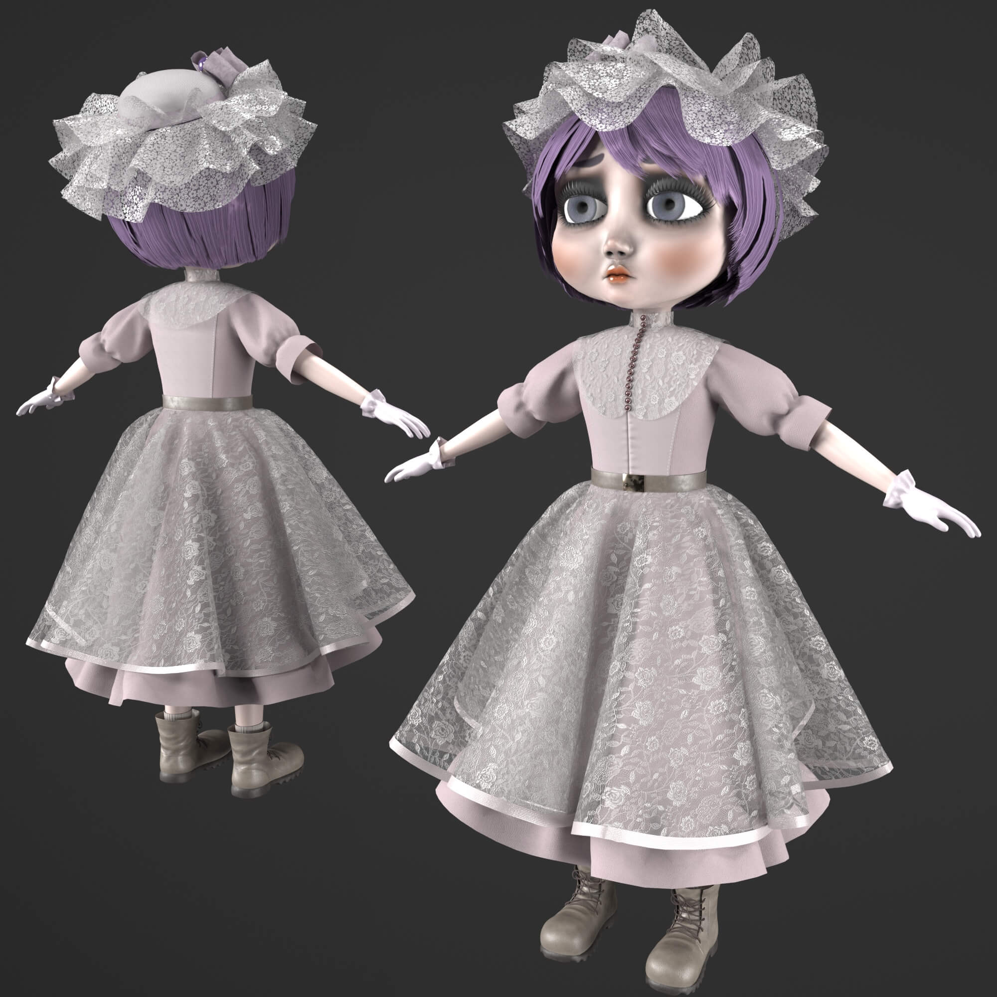 Sad Doll in a Dress - 3D Model by KaterynaBondarenko