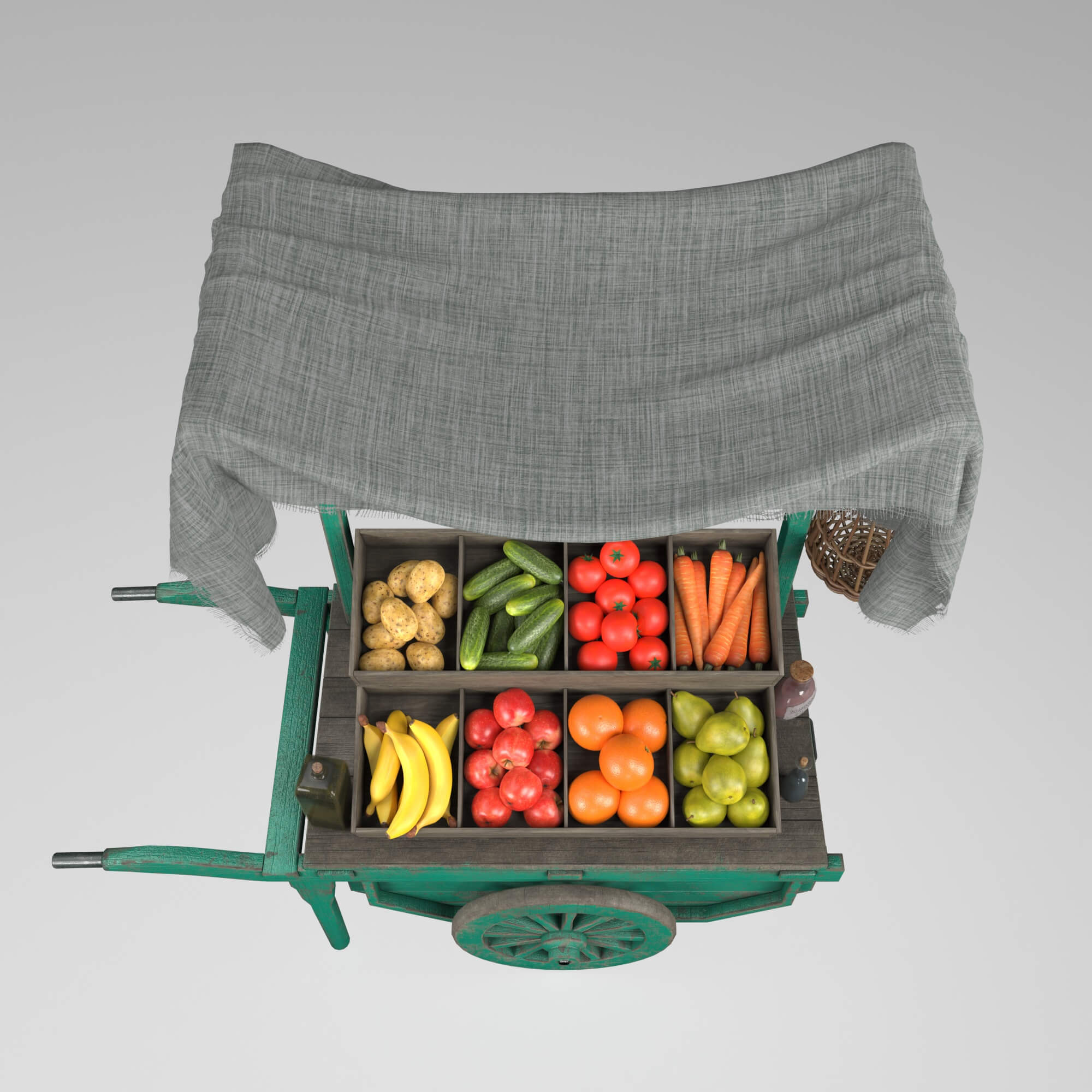 Vintage Wheelbarrow Counter With Vegetables and Fruits - 3D Model by ...