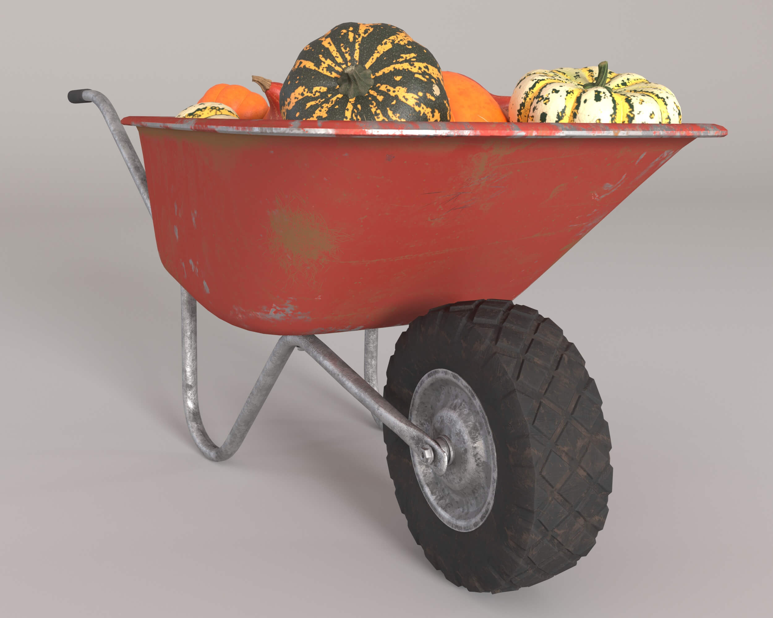 Wheelbarrow With Pumpkins - 3D Model by KaterynaBondarenko