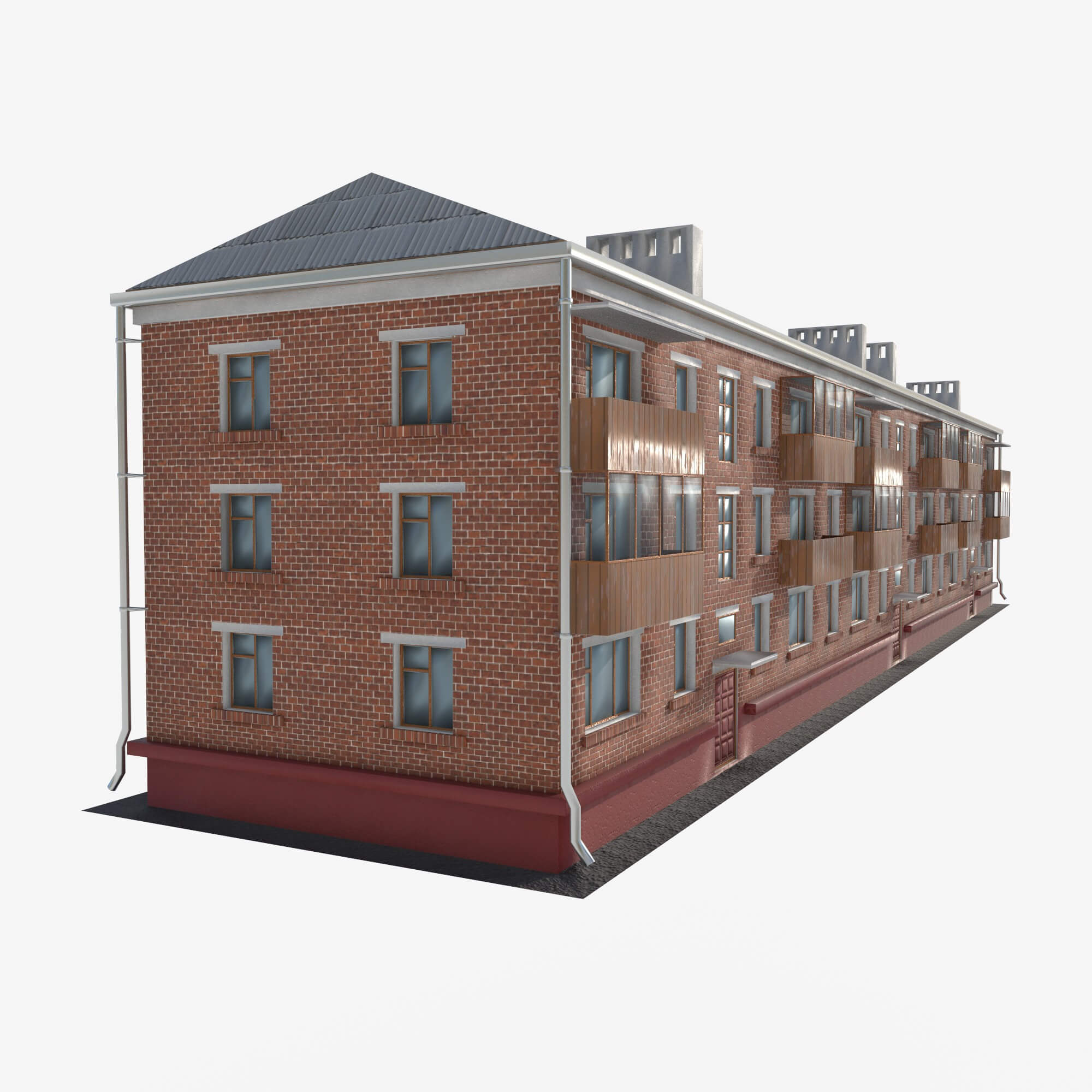 Brick 3-Story Apartment Building V2 3D Model by katherina