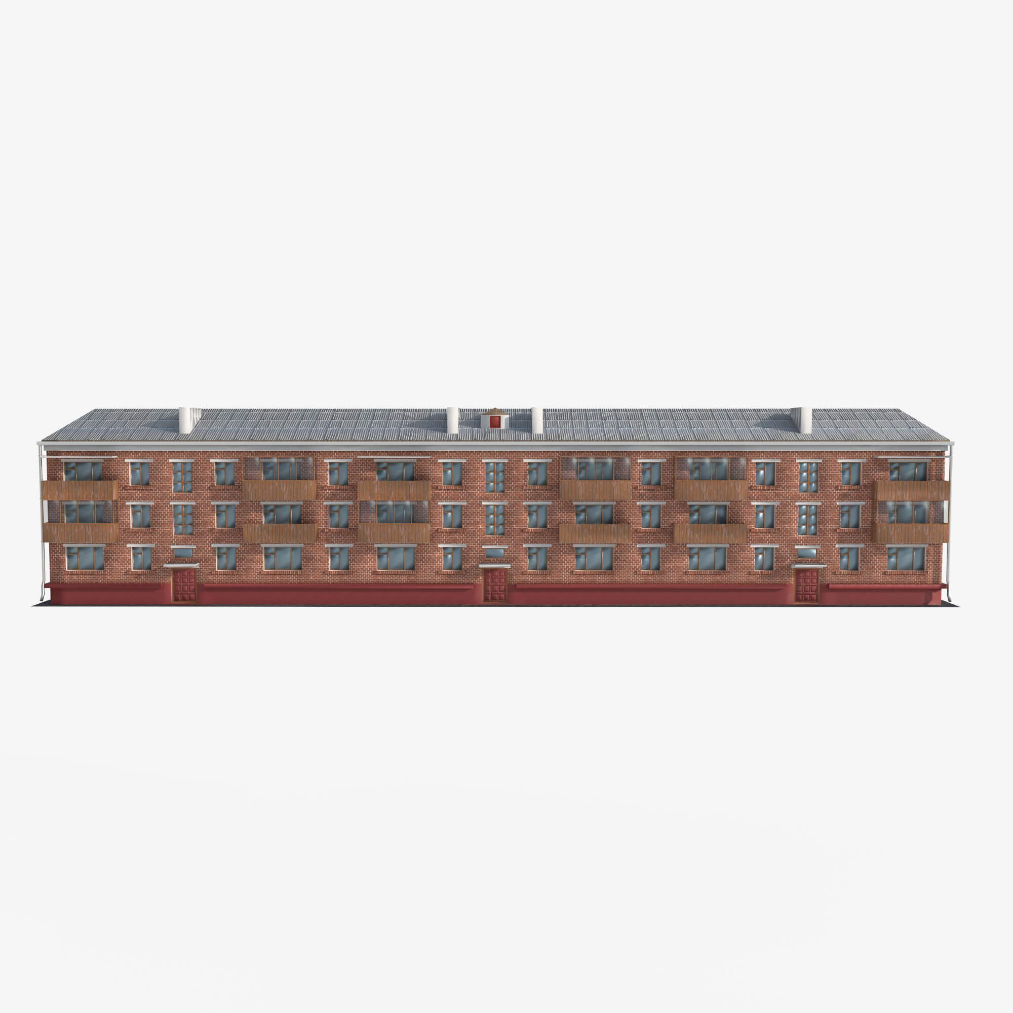 Brick 3-Story Apartment Building V2 3D Model by katherina