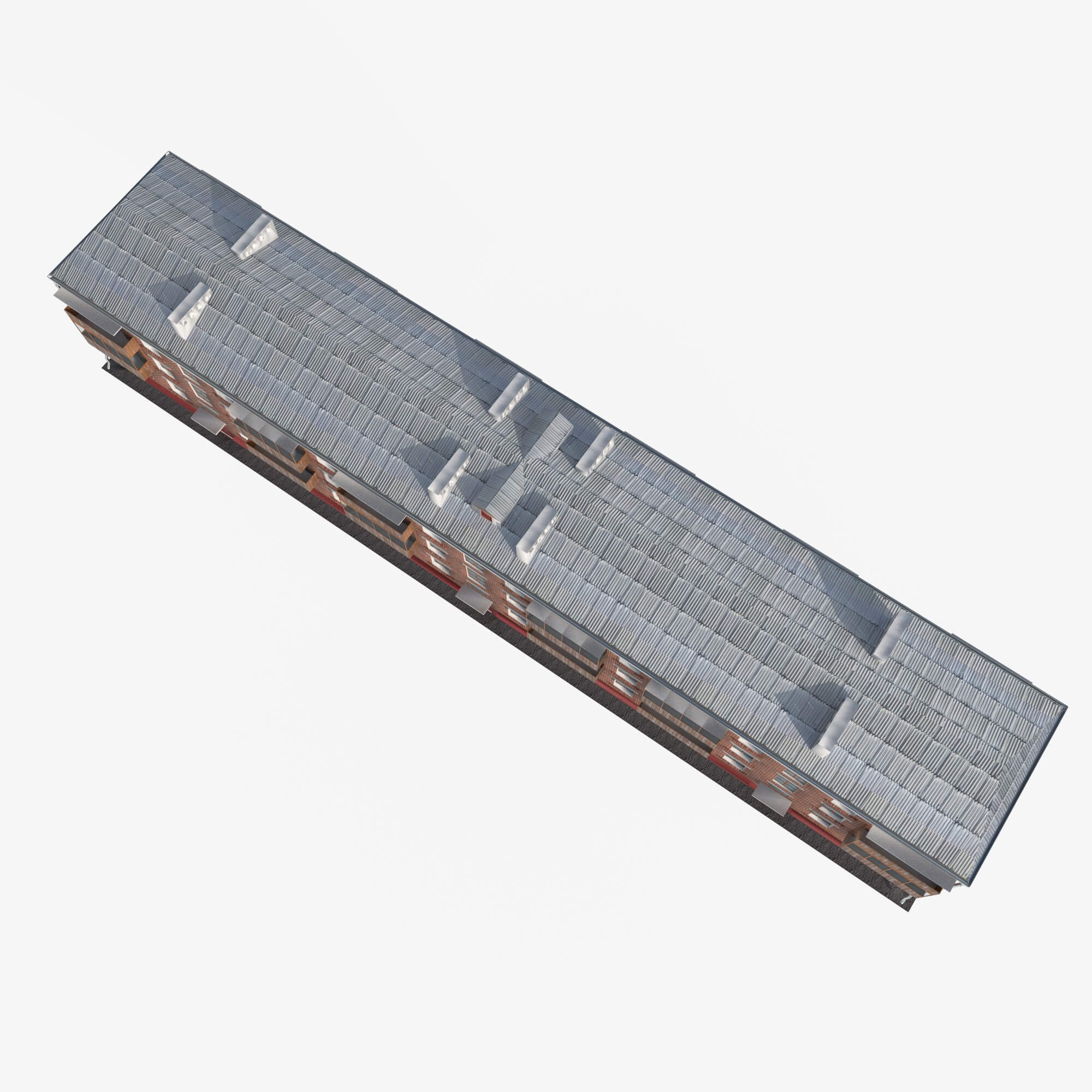 Brick 3-Story Apartment Building V2 3D Model by katherina