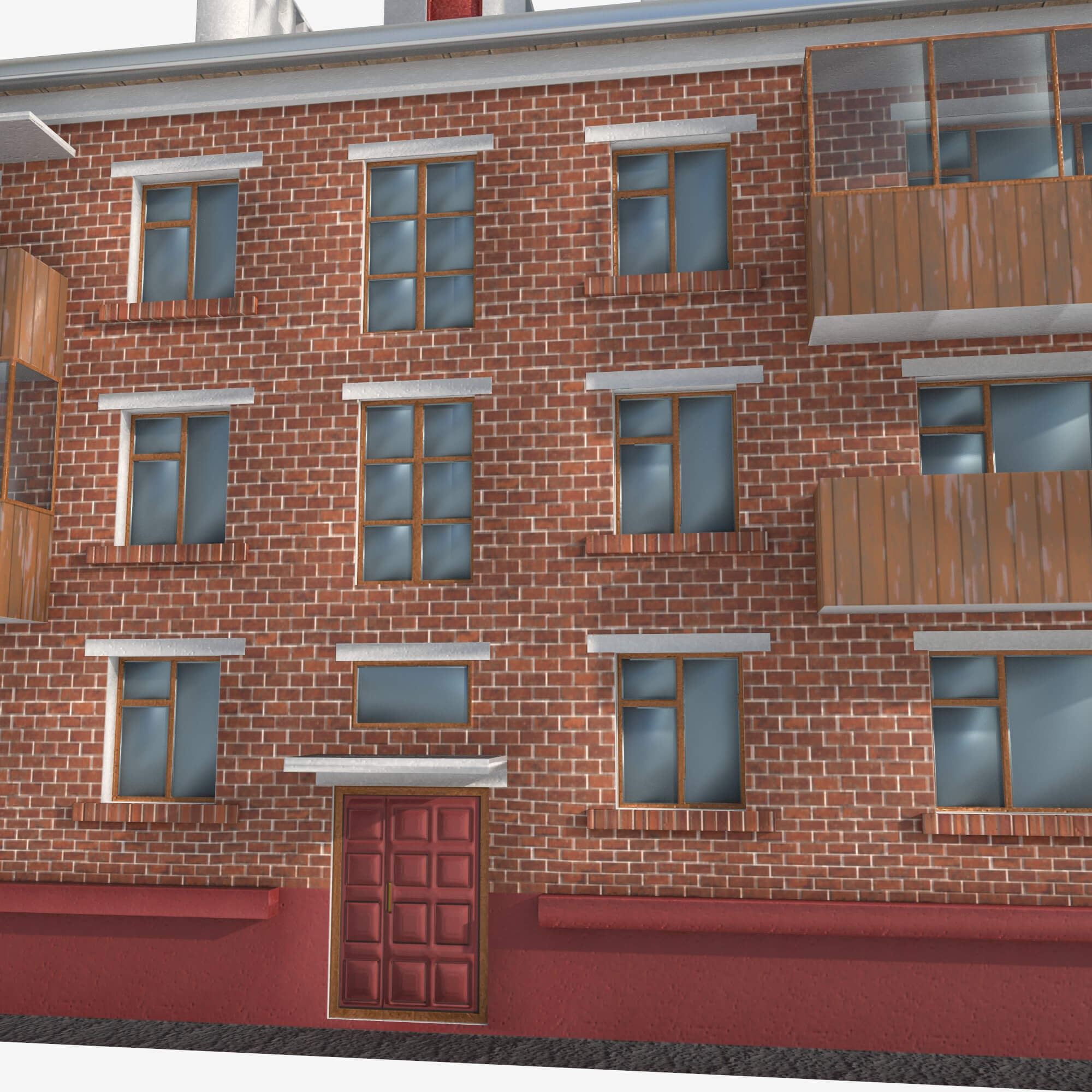 Brick 3-Story Apartment Building V2 3D Model by katherina