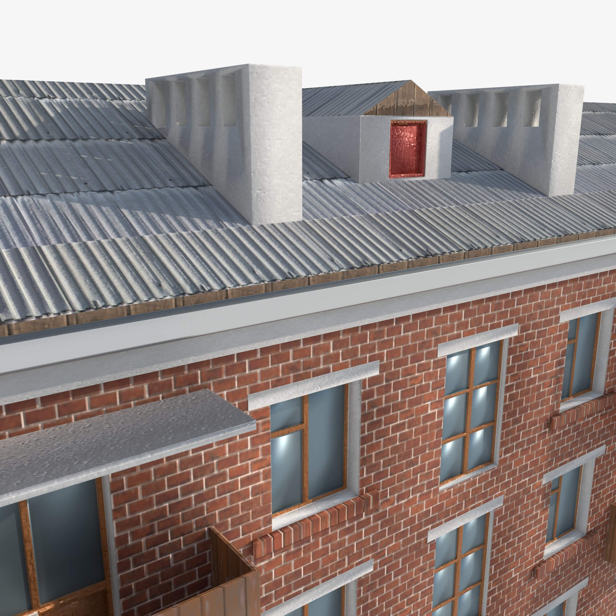 Brick 3-Story Apartment Building V2 3D Model by katherina