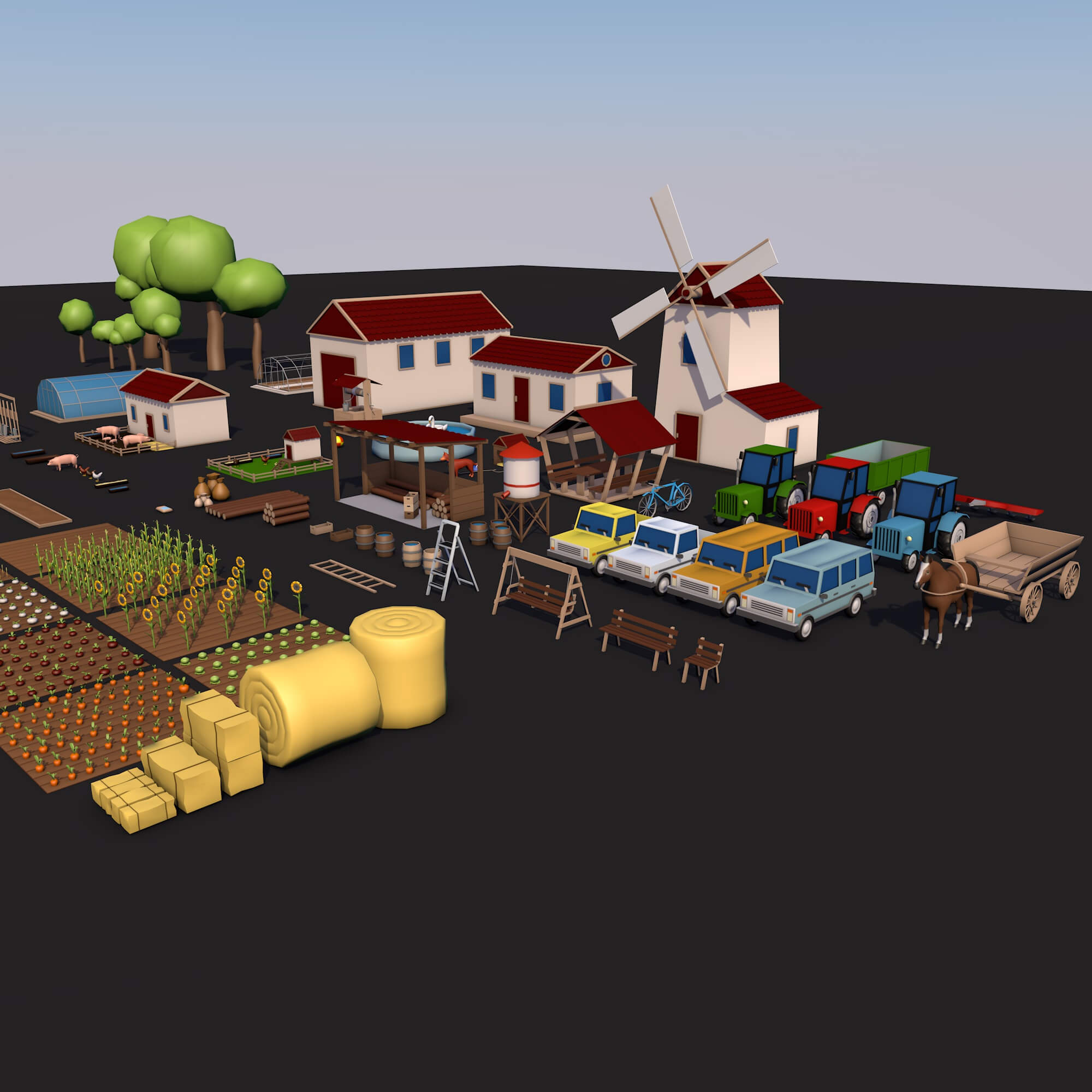 Farm Asset Collection Low Poly - 3D Model by katherina
