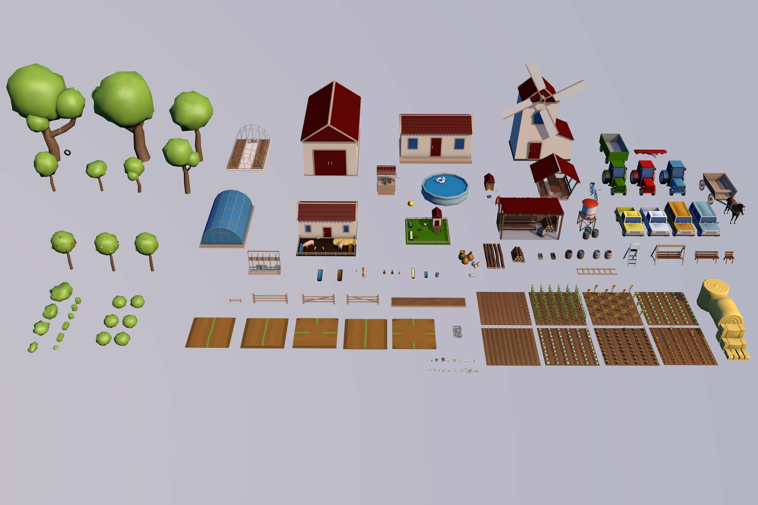 Farm Asset Collection Low Poly - 3D Model by katherina