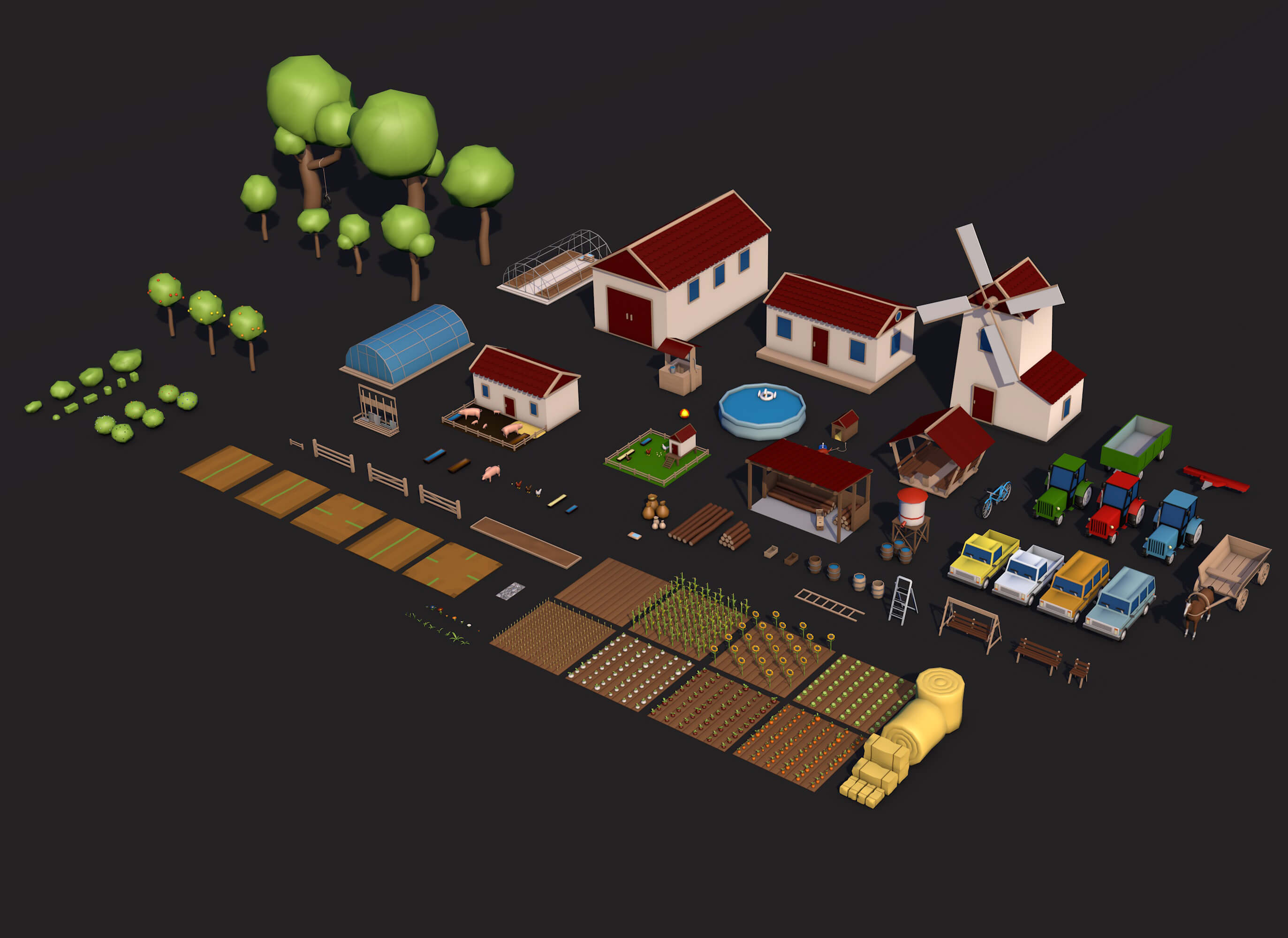 Farm Asset Collection Low Poly - 3D Model by katherina