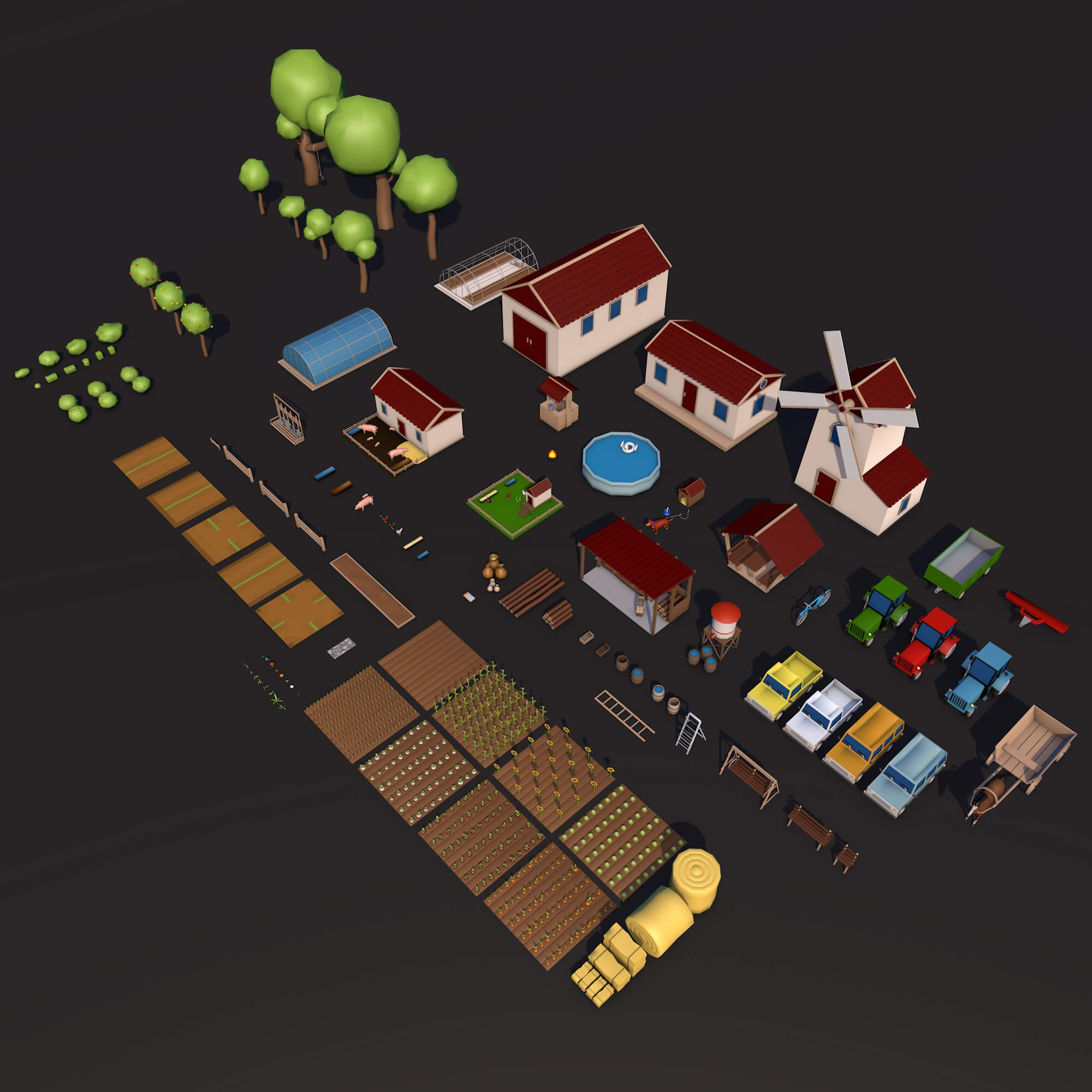 Farm Asset Collection Low Poly - 3D Model by katherina