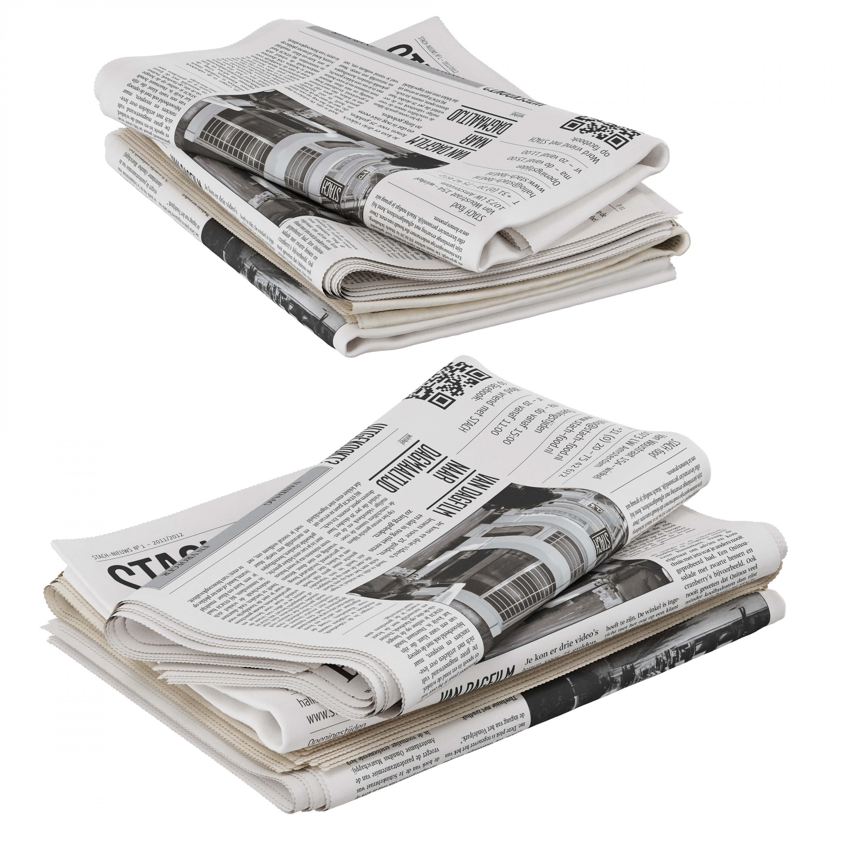 Folded Newspapers Stack Collection - 3D Model by Katmit