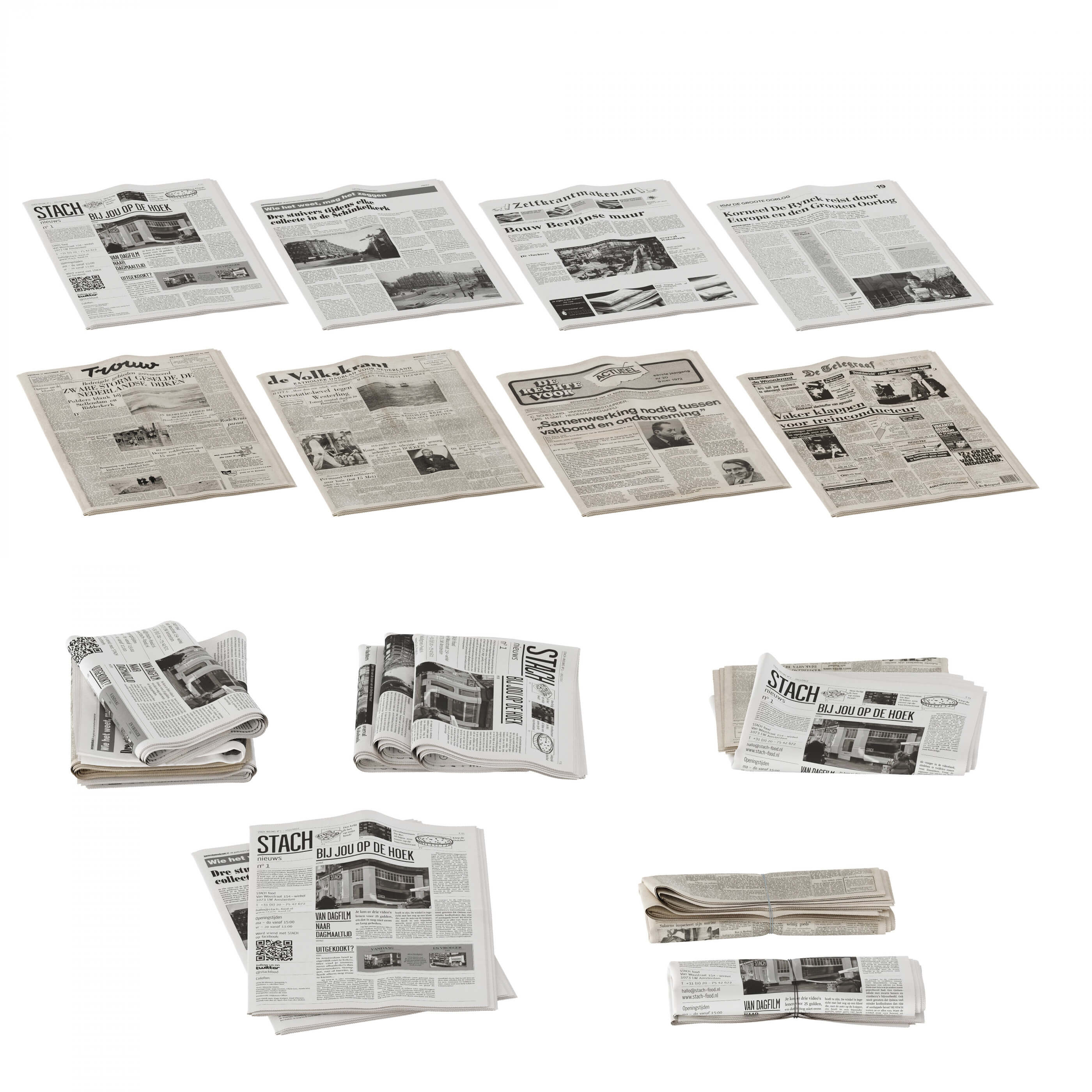 Folded Newspapers Stack Collection - 3D Model by Katmit