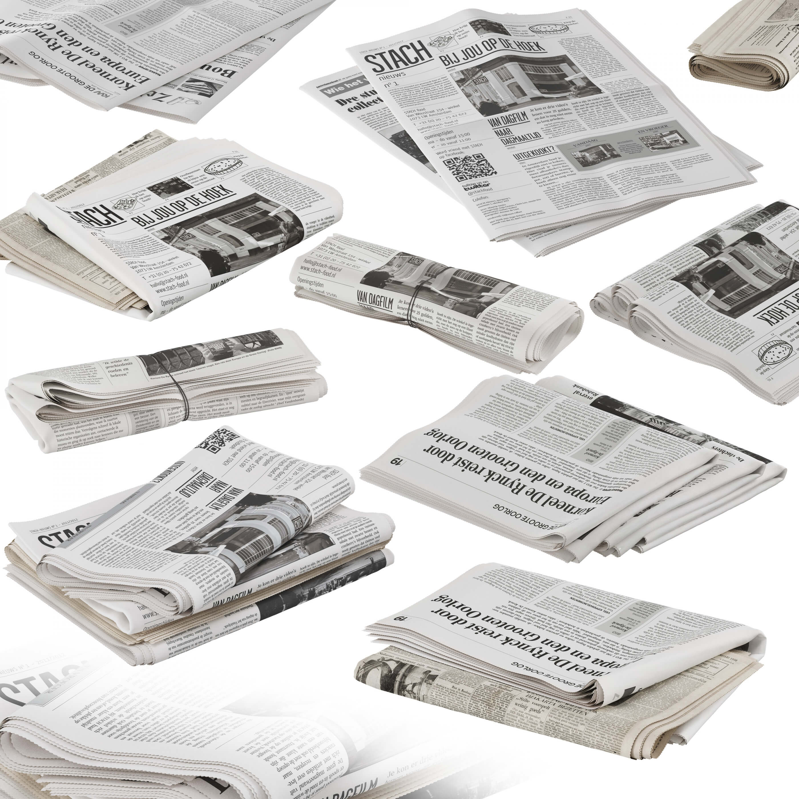 Folded Newspapers Stack Collection - 3D Model by Katmit
