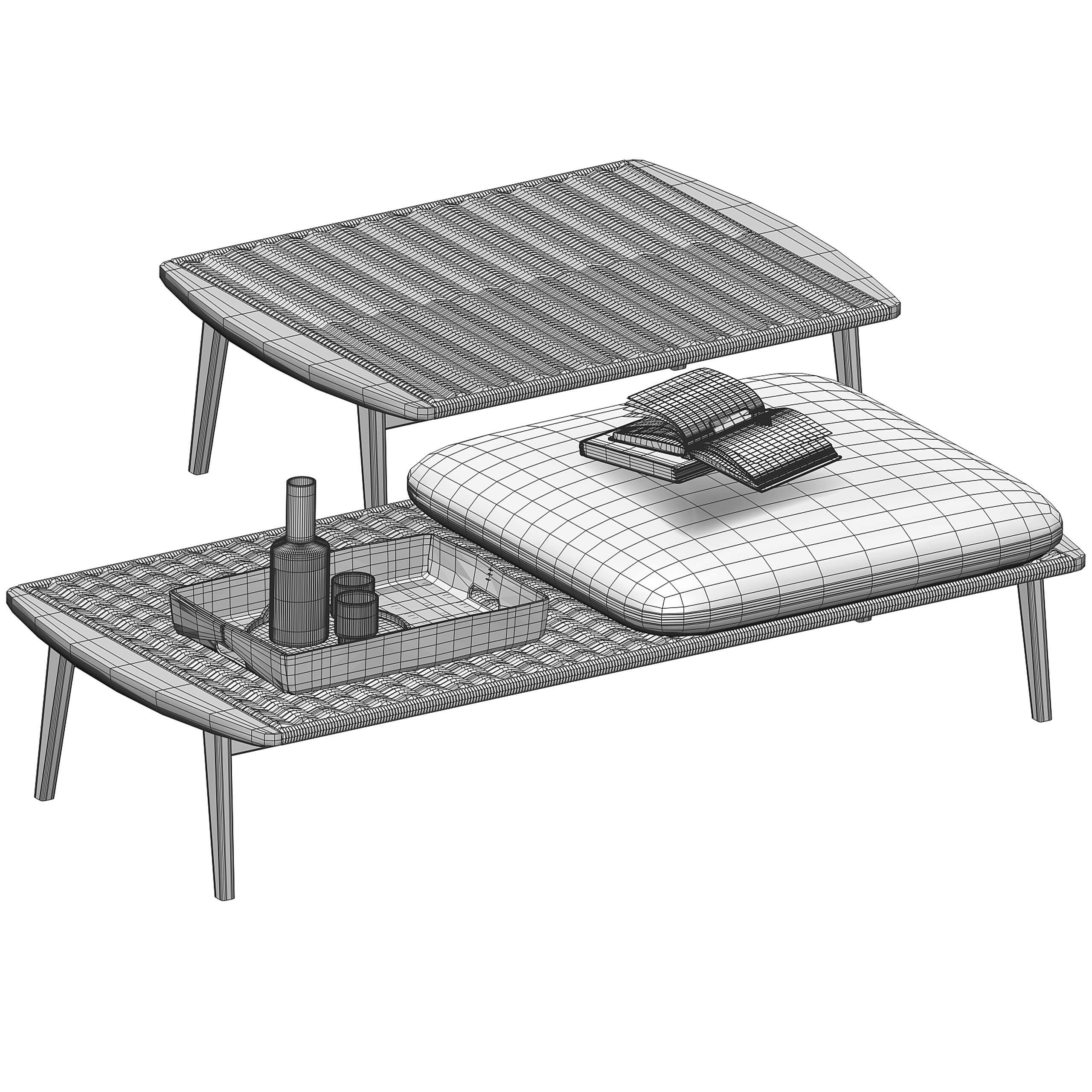 Minotti Fynn Outdoor Wicker Bench - 3D Model by Katmit
