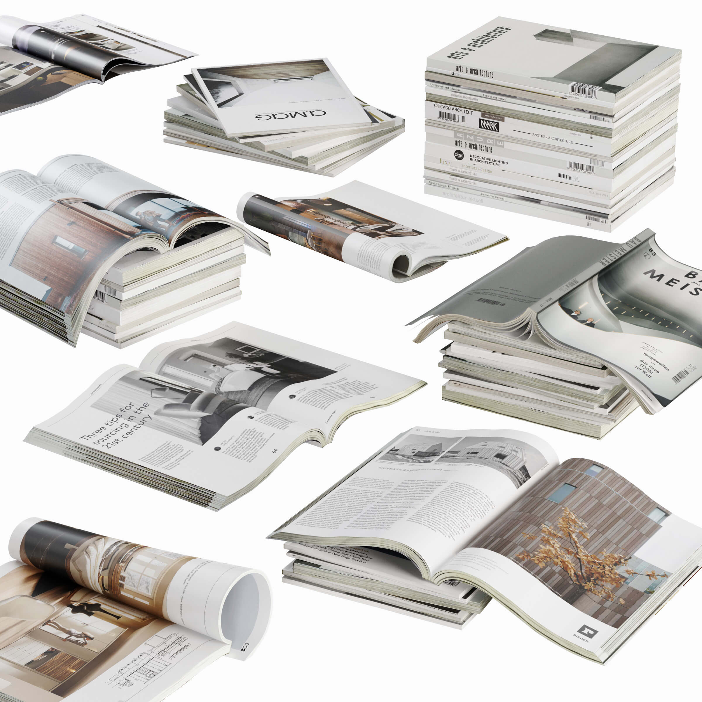 Opened Magazines Stack Set - 3D Model by Katmit